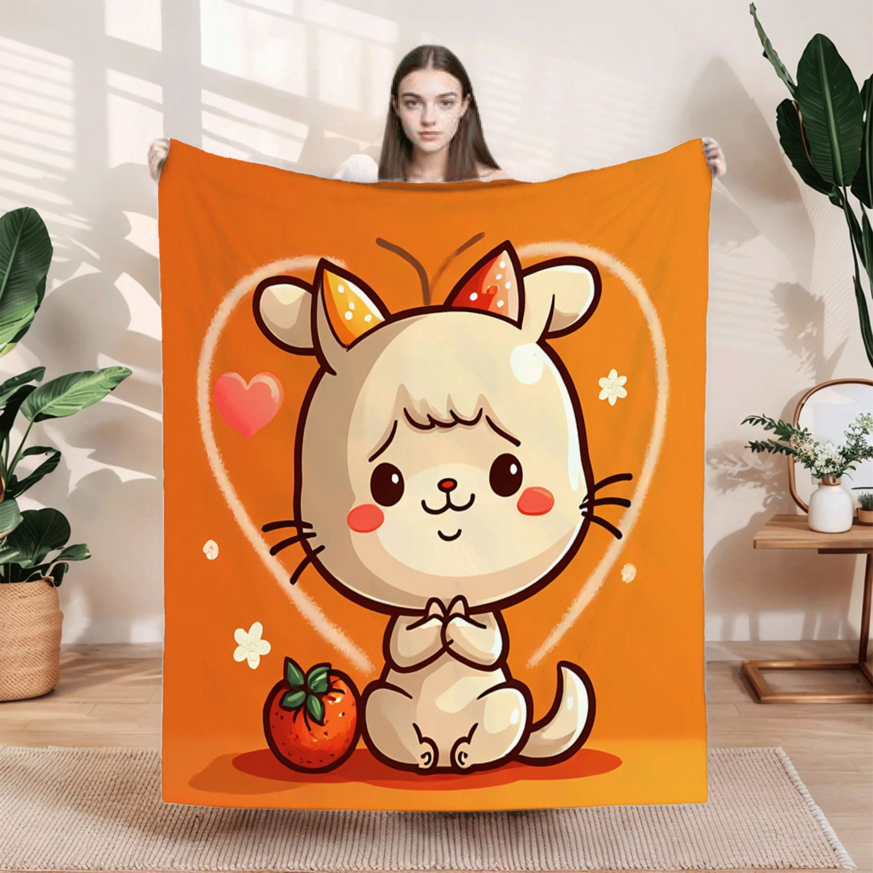 Cozy Flannel Blanket with Cute Cartoon Character Design - Soft Warm ...