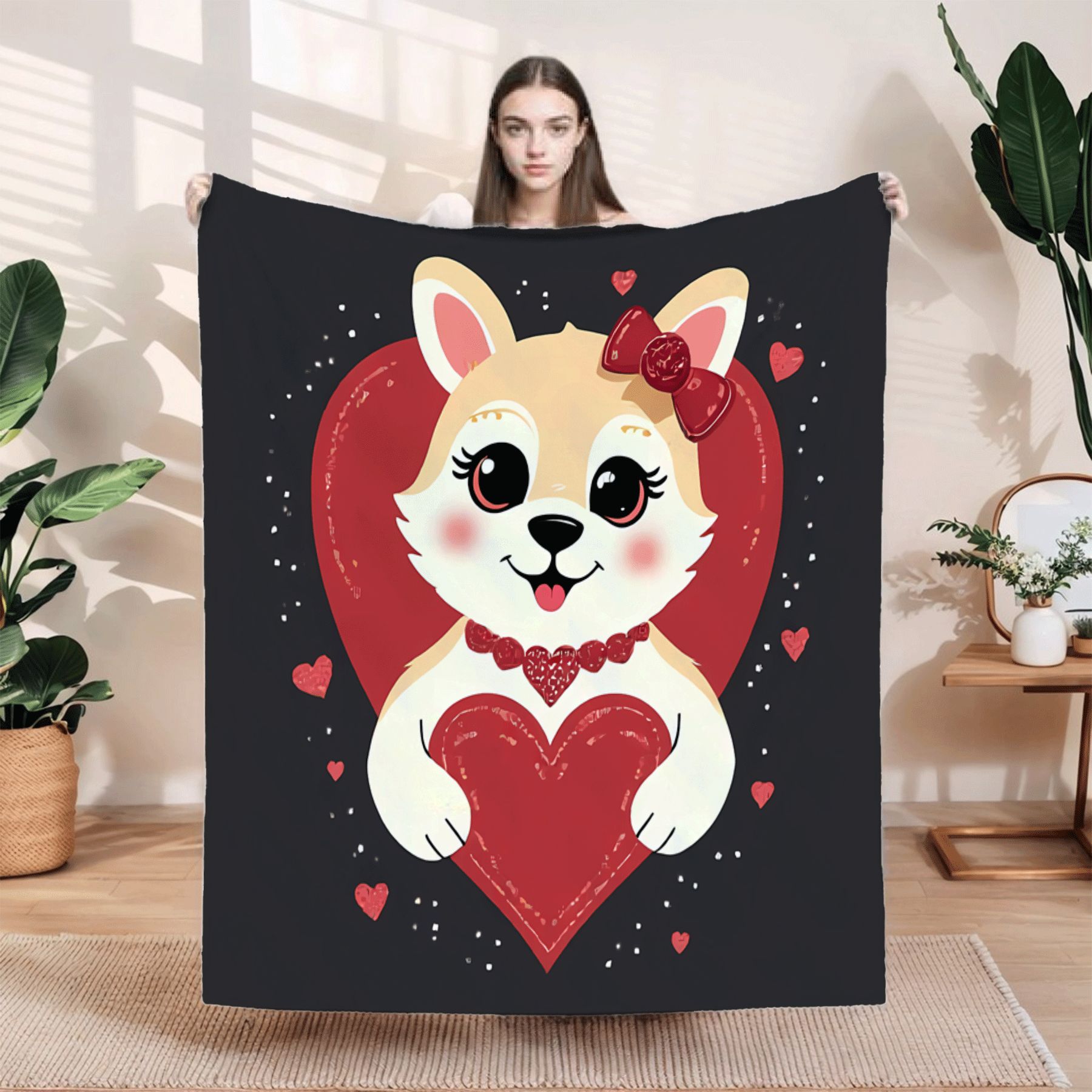 Cozy Flannel Blanket with Cute Cartoon Dog Design Soft & Warm for Sofa ...
