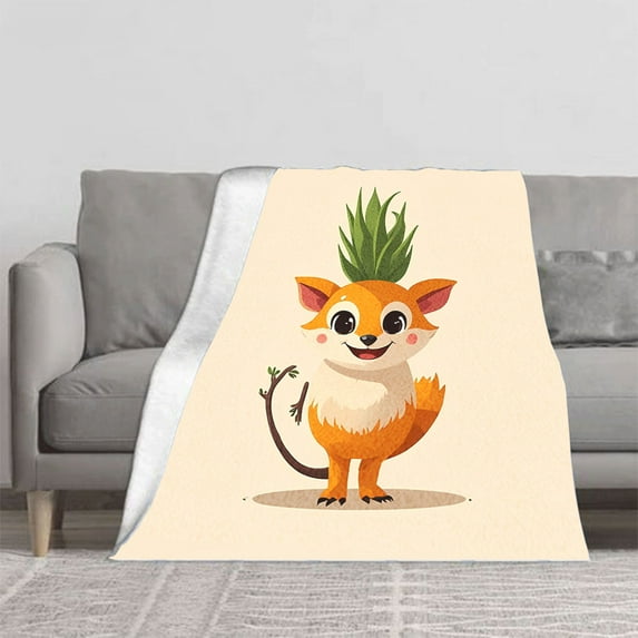 Cozy Flannel Blanket with Cute Cartoon Fox Design - Soft Warm Perfect ...
