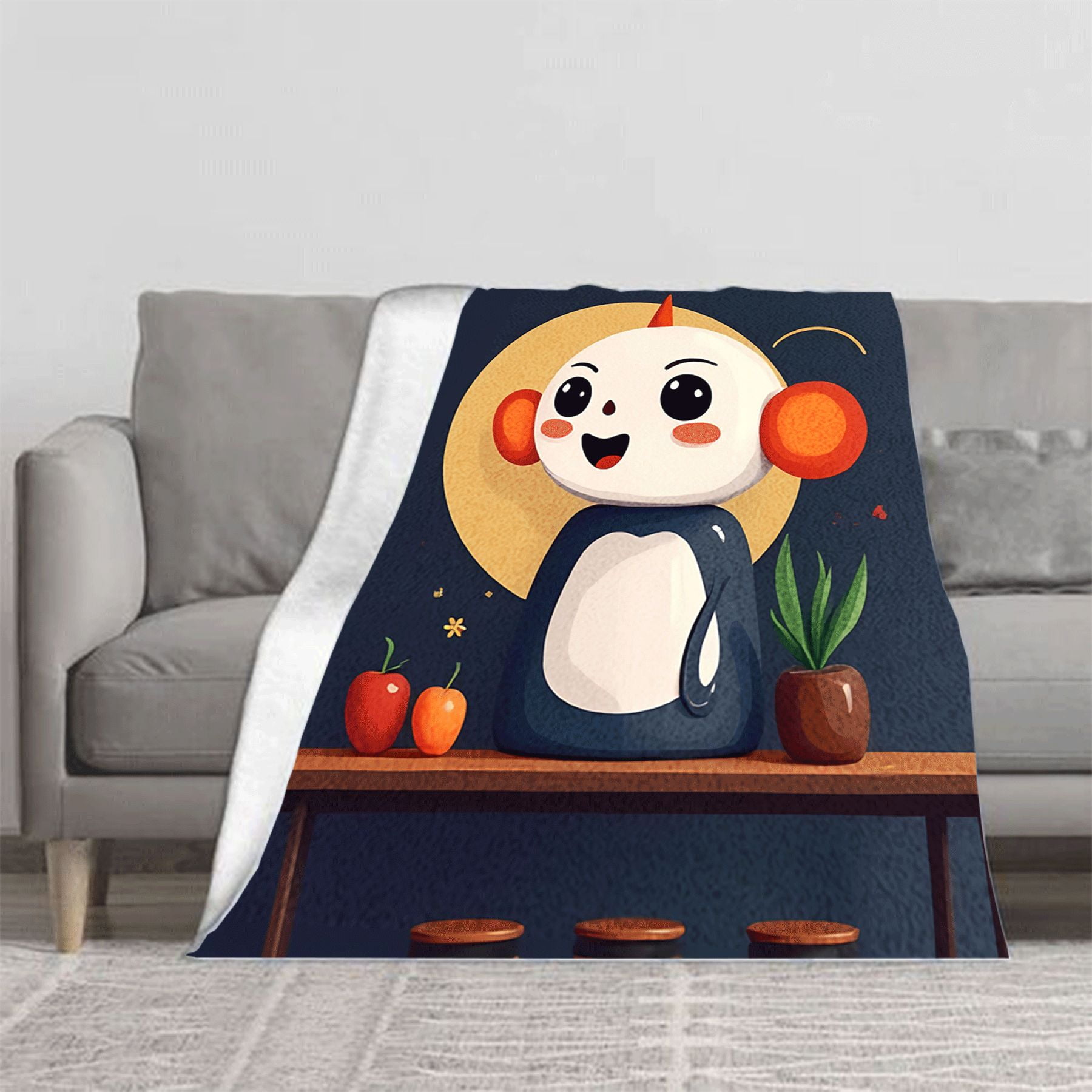 Cozy Flannel Blanket with Cute Cartoon Penguin Design - Soft Warm ...