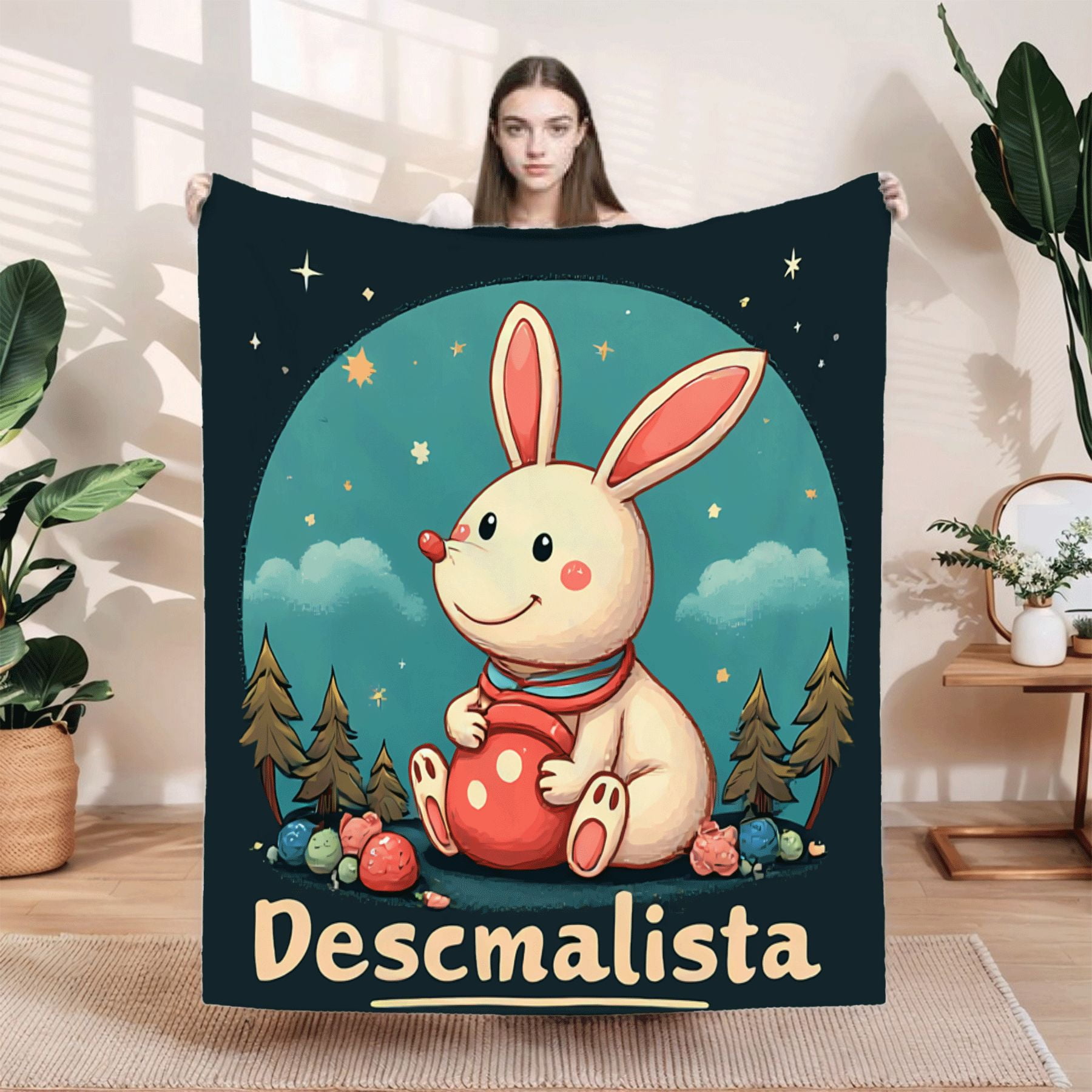 Cozy Flannel Blanket with Cute Cartoon Rabbit Design Perfect for Sofa ...