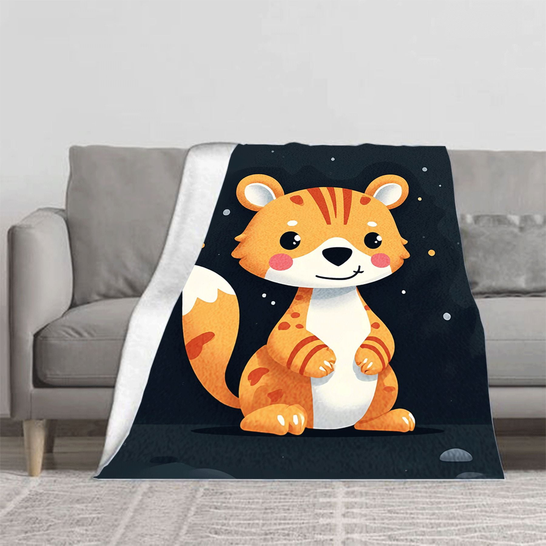 Cozy Flannel Blanket with Cute Cartoon Tiger Cub Design - Soft Warm ...