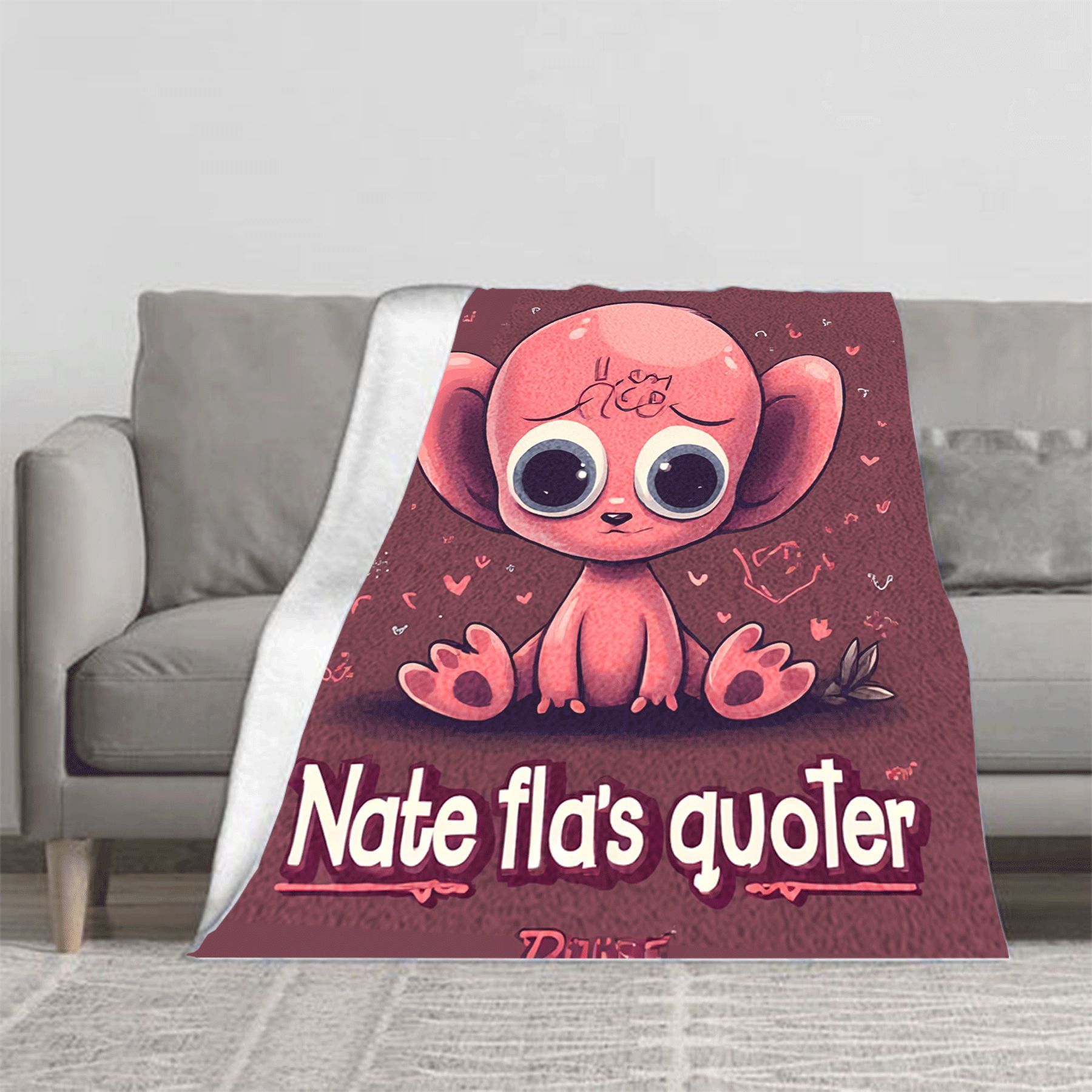 Cozy Flannel Blanket with Cute Pink Cartoon Character Design - Soft ...