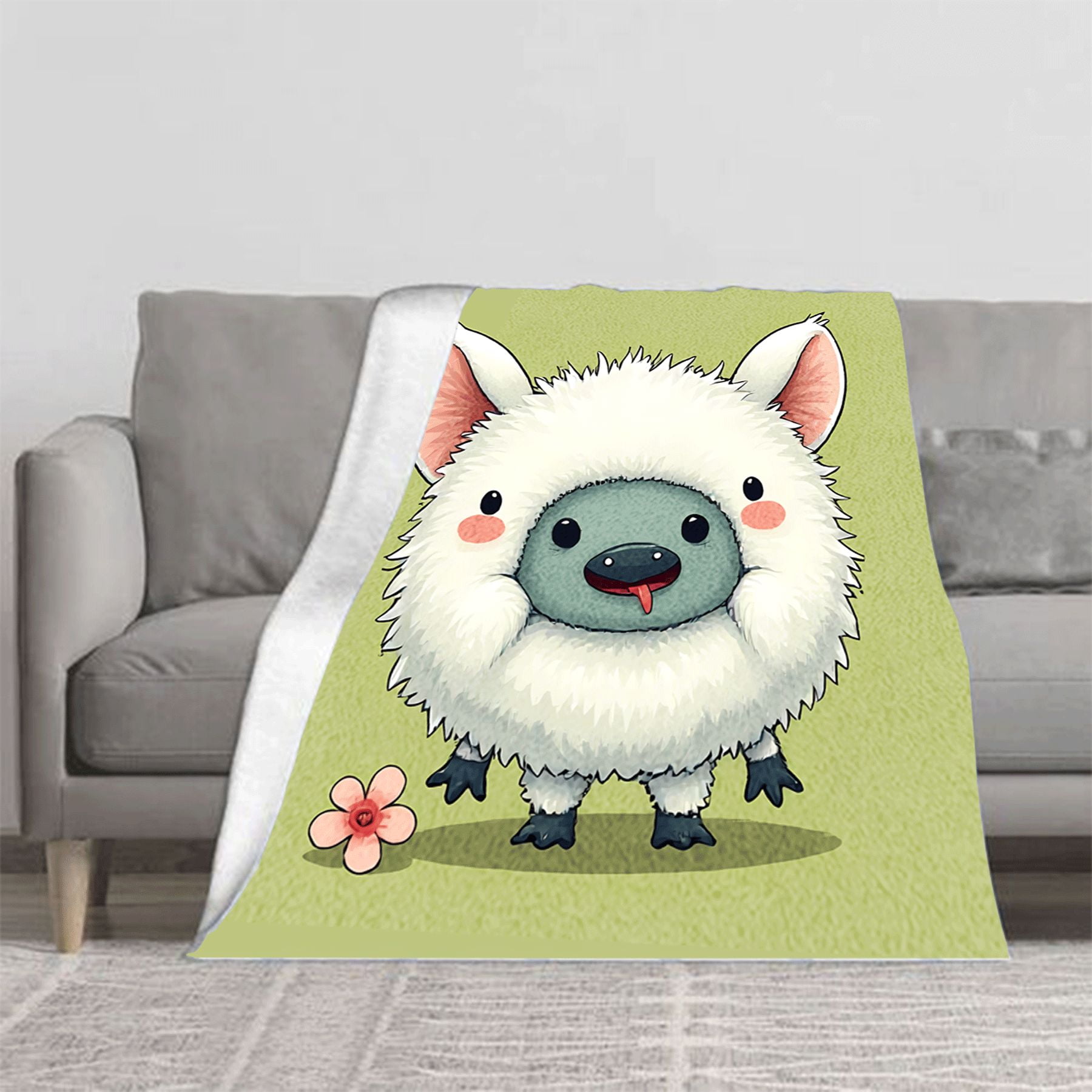 Cozy Flannel Blanket with Cute Sheep Design - Soft Warm Perfect for ...