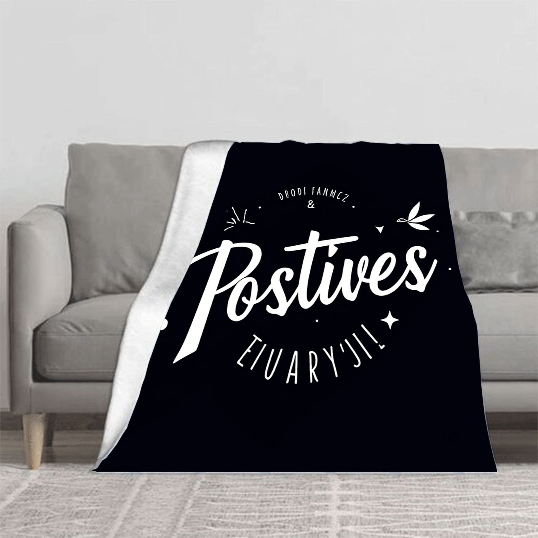 Cozy Flannel Blanket with Elegant Cursive ' Positives ' Design Perfect ...