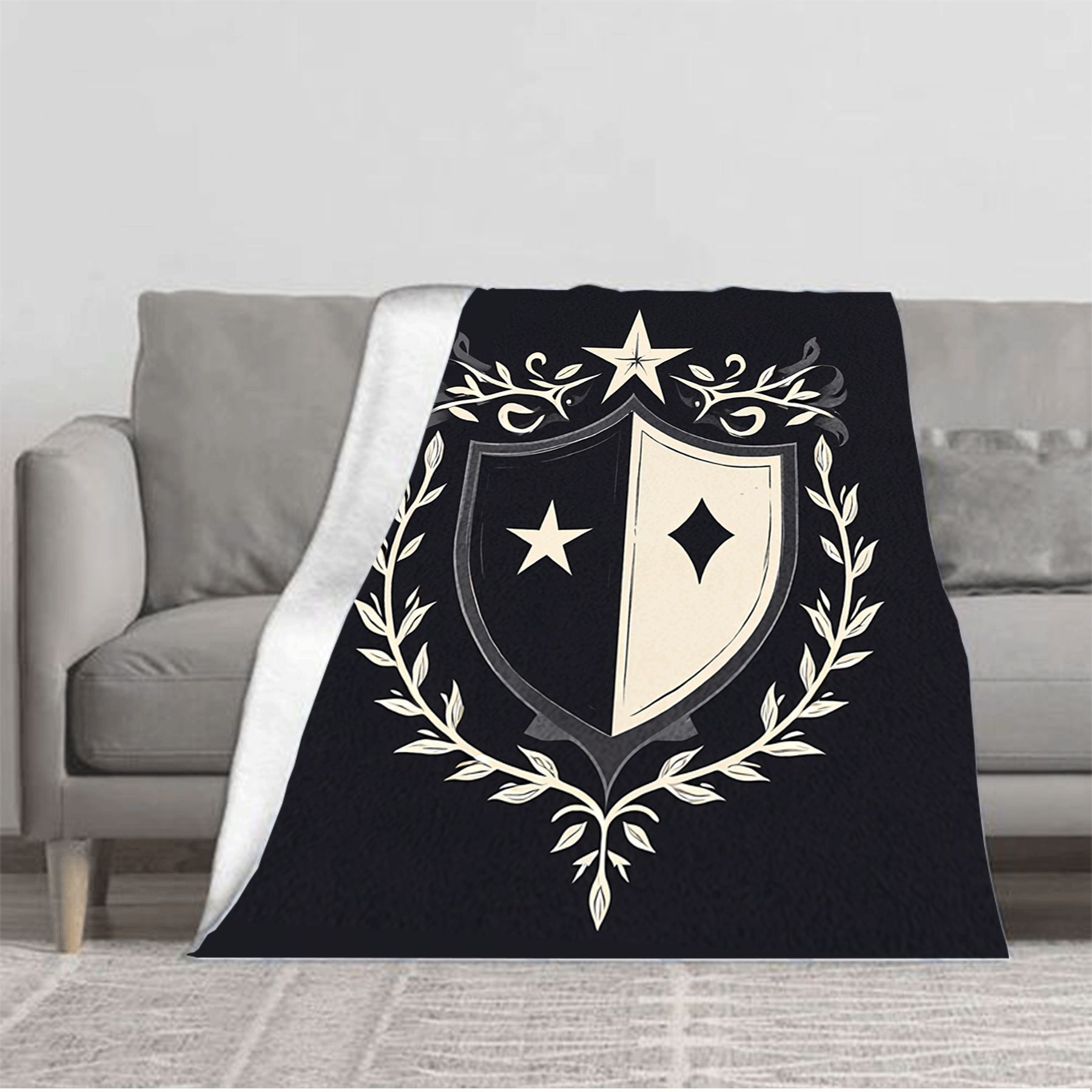Cozy Flannel Blanket with Elegant Design Black & White Star and Diamond ...