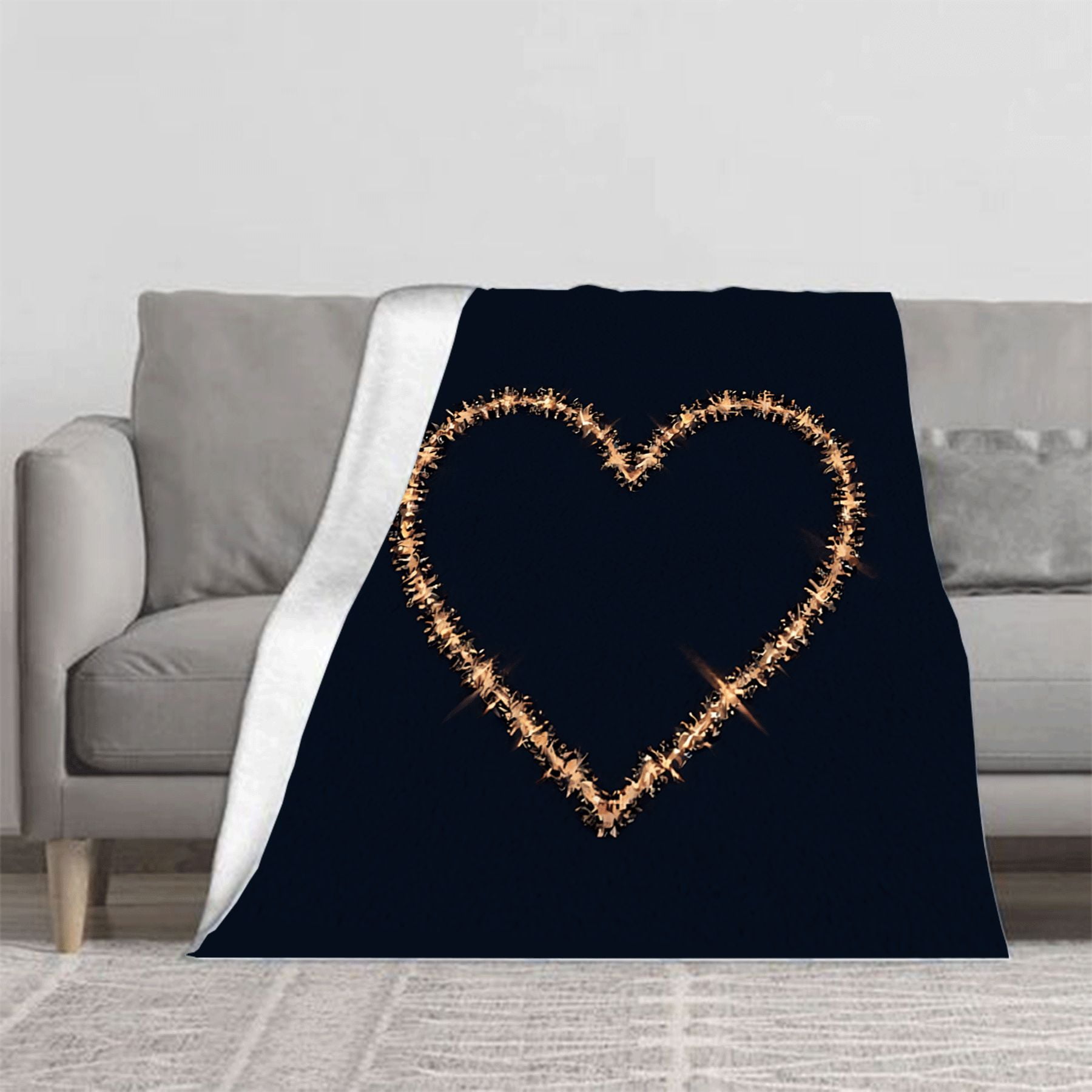 Cozy Flannel Blanket with Elegant Golden Heart Design - Soft Warm ...