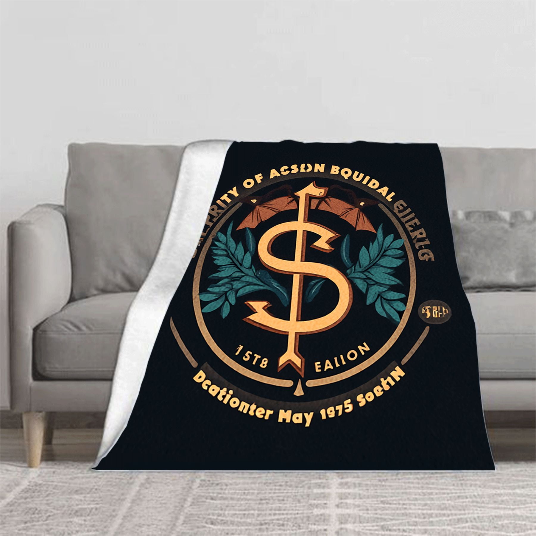 Cozy Flannel Blanket with Elegant Leaf and Banner Design - Soft Warm ...