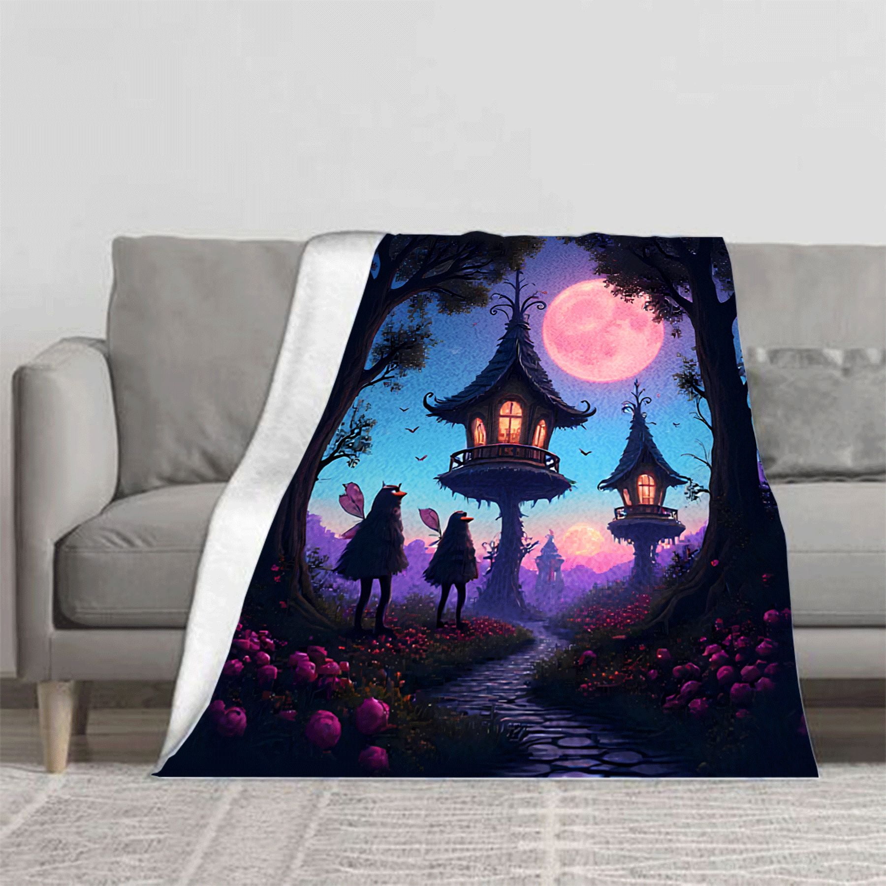 Cozy Flannel Blanket with Enchanting Forest Design - Soft Warm Perfect ...