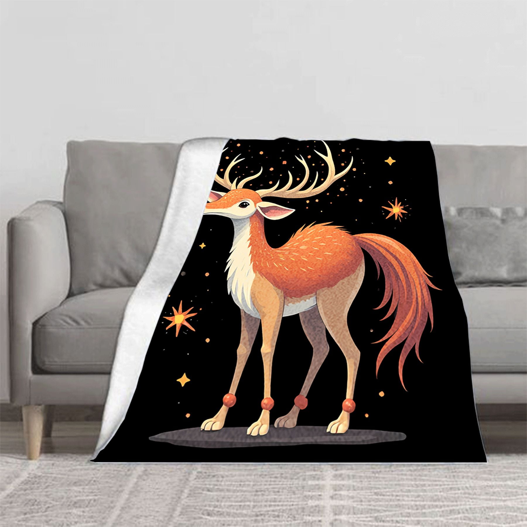 Cozy Flannel Blanket with Festive Deer Design - Soft Warm Perfect for ...