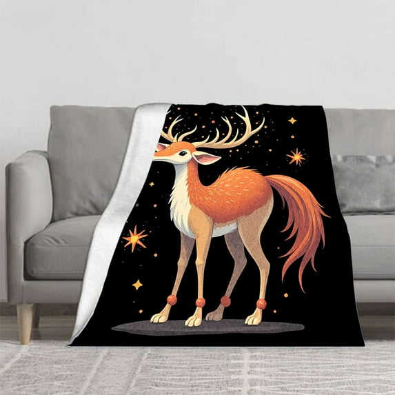 Cozy Flannel Blanket with Festive Deer Design - Soft Warm Perfect for ...