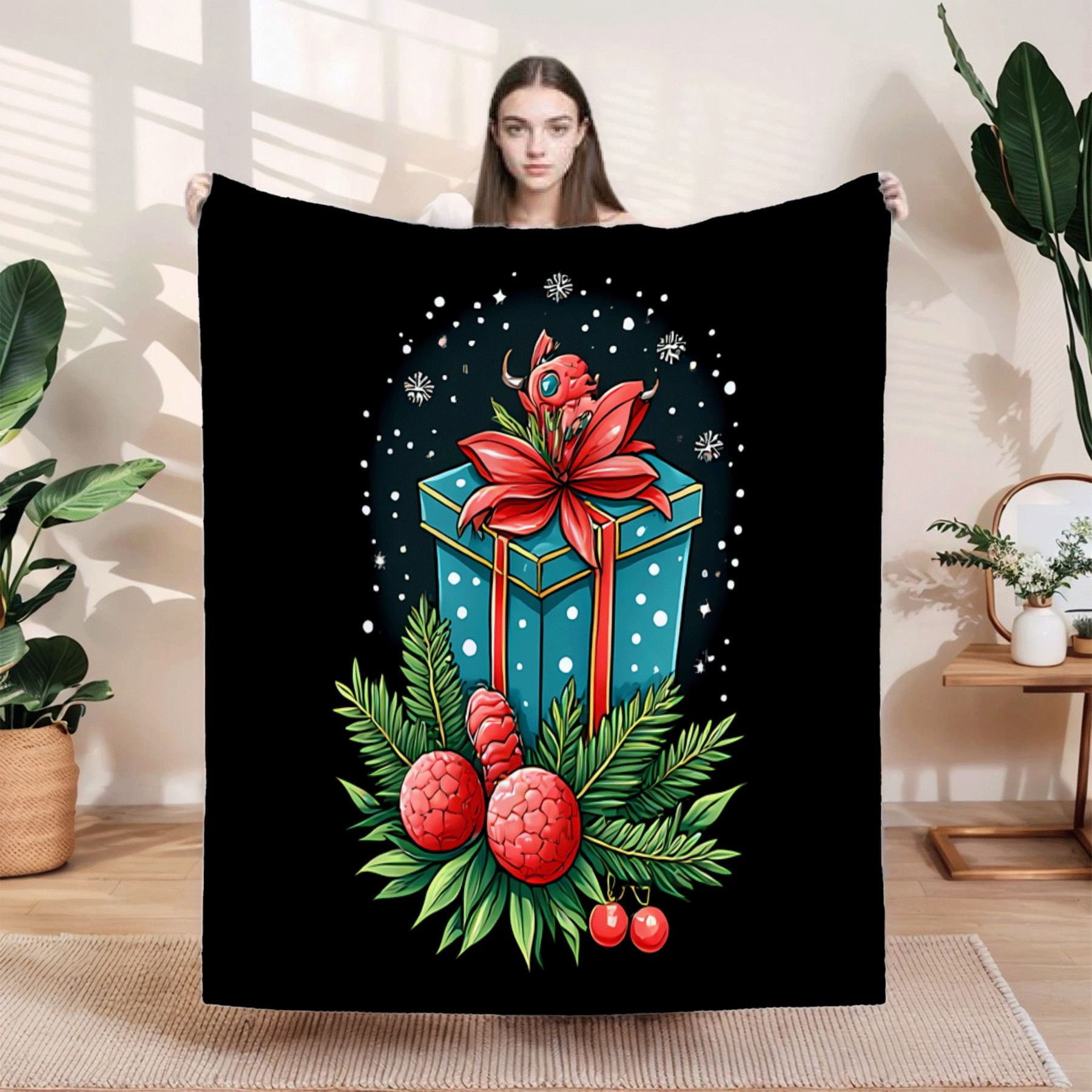 Cozy Flannel Blanket with Festive Holiday Design - Soft Warm Perfect ...