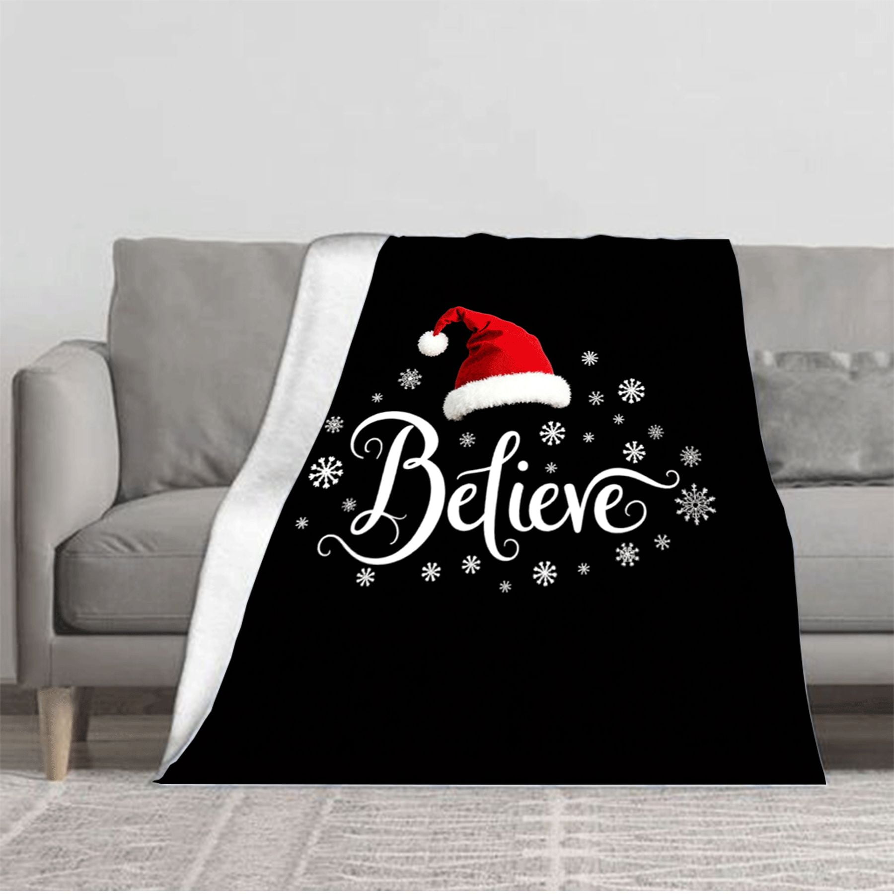 Cozy Flannel Blanket with Festive Red Santa Hat & Snowflakes Design ...