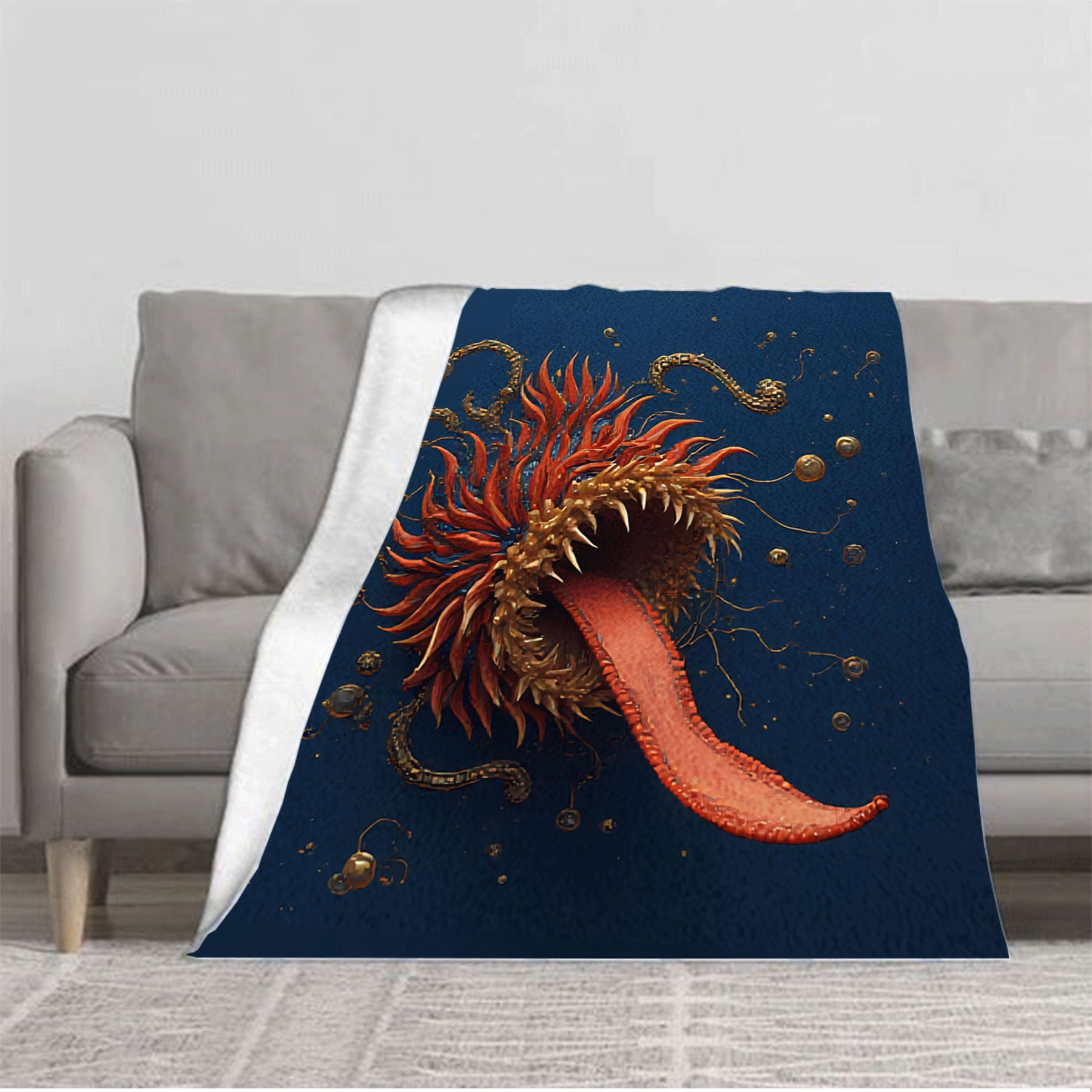 Cozy Flannel Blanket with Fiery Red & Orange Flame Design - Soft Warm ...