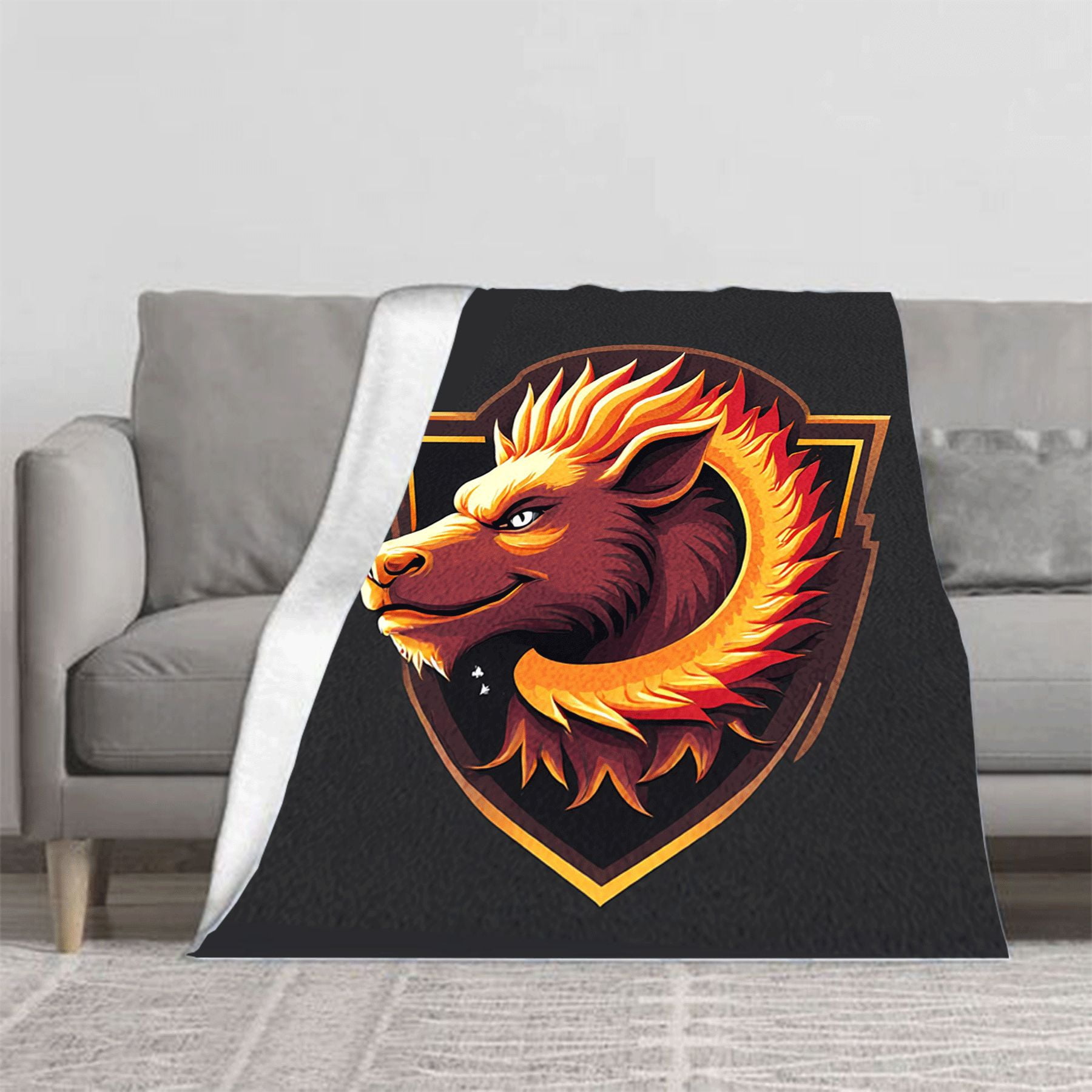 Cozy Flannel Blanket with Fiery Wolf Head Design - Durable Soft and ...