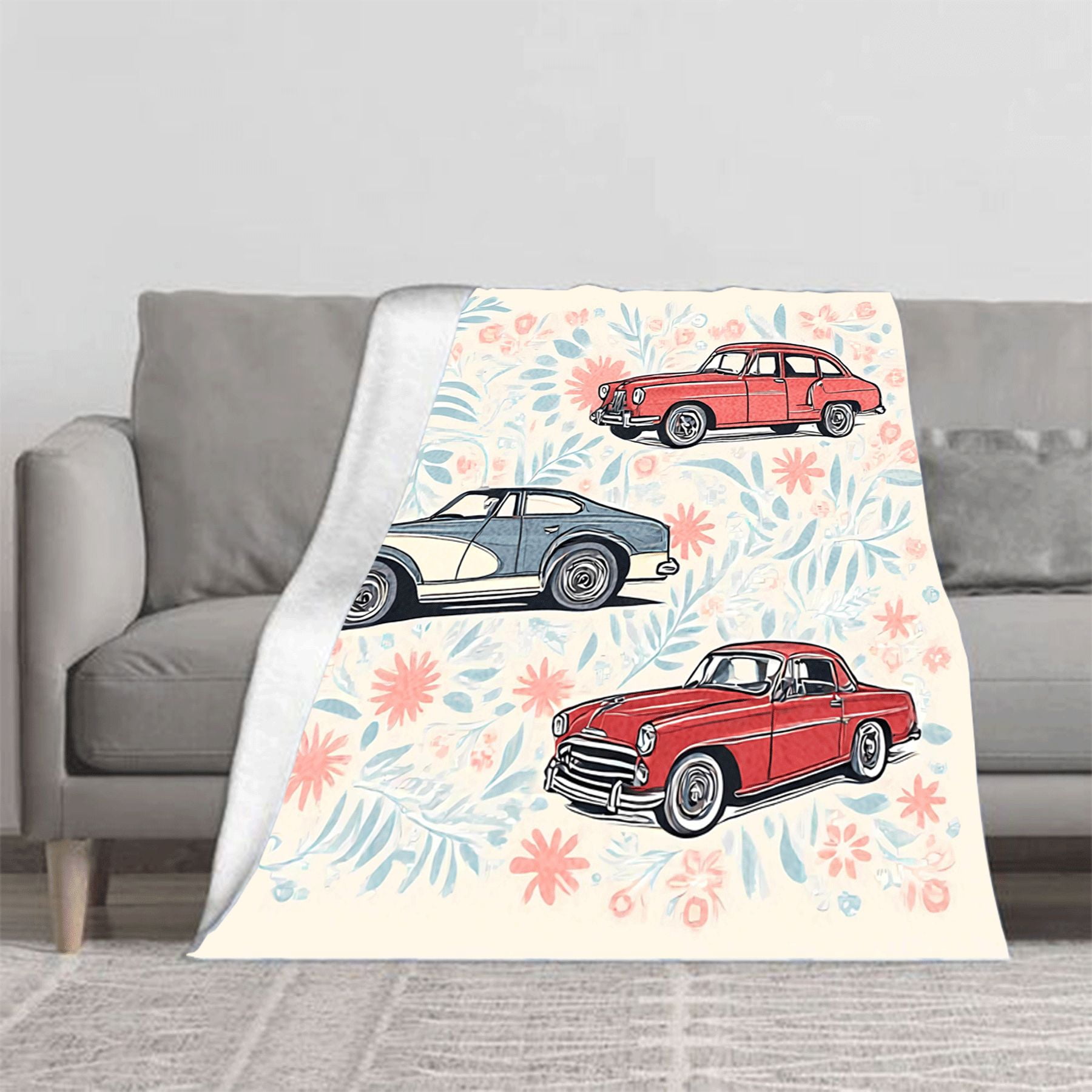 Cozy Flannel Blanket with Floral Patterns in Blue & Pink - Soft Warm ...