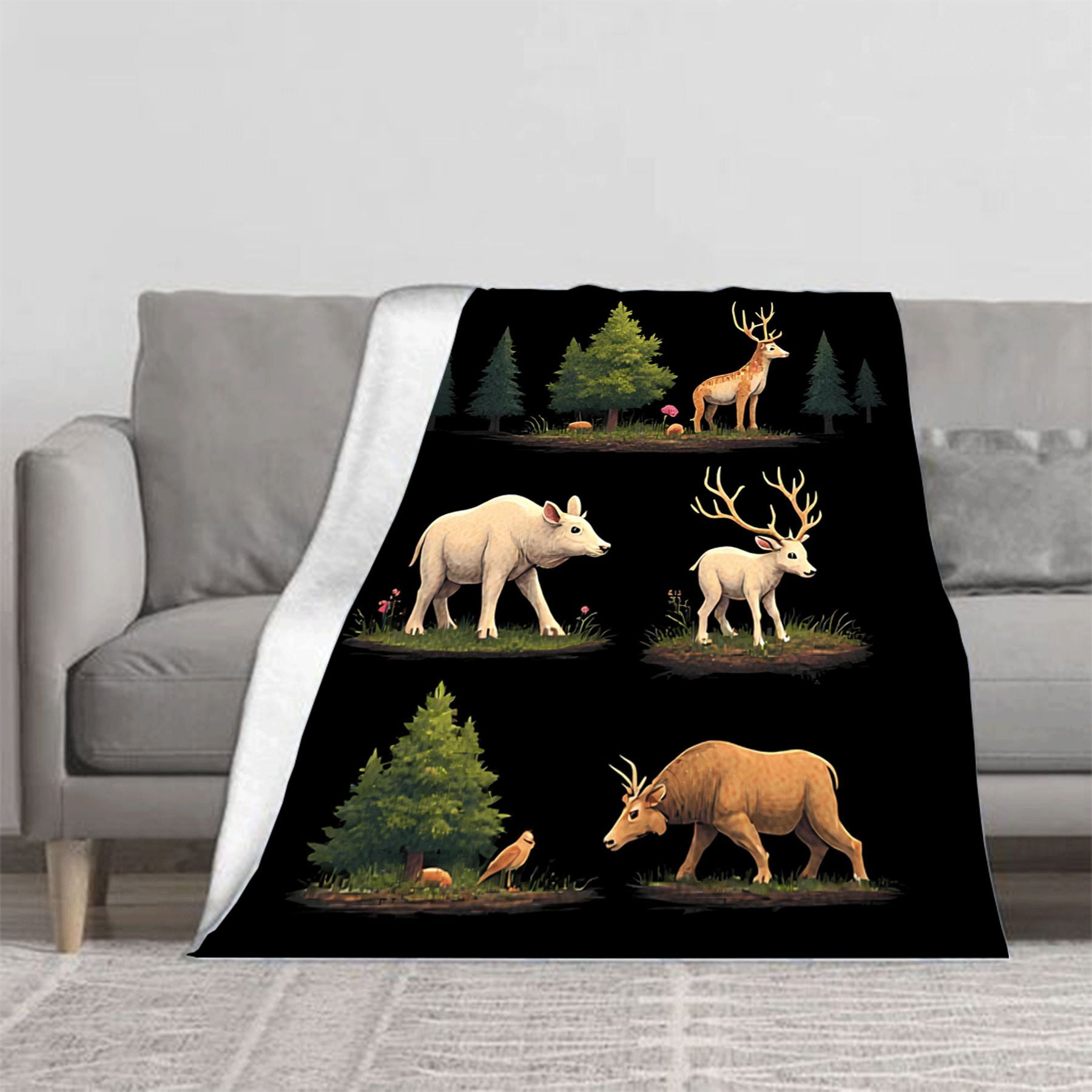 Cozy Flannel Blanket with Forest Animal Design - Soft Warm Perfect for ...