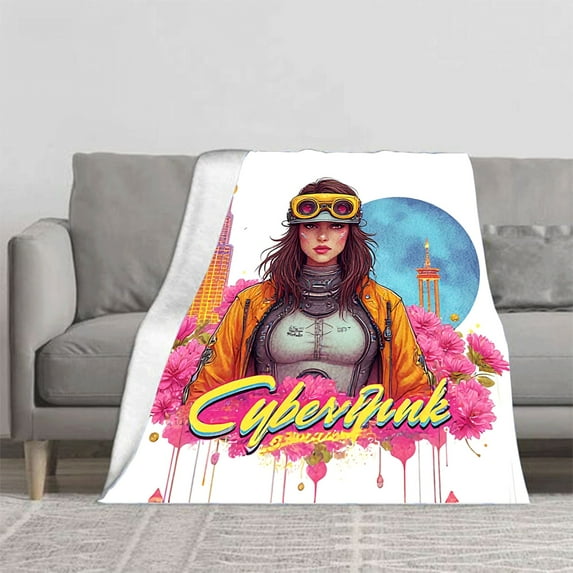 Cozy Flannel Blanket with Futuristic Cyberpunk Design Soft & Warm for ...