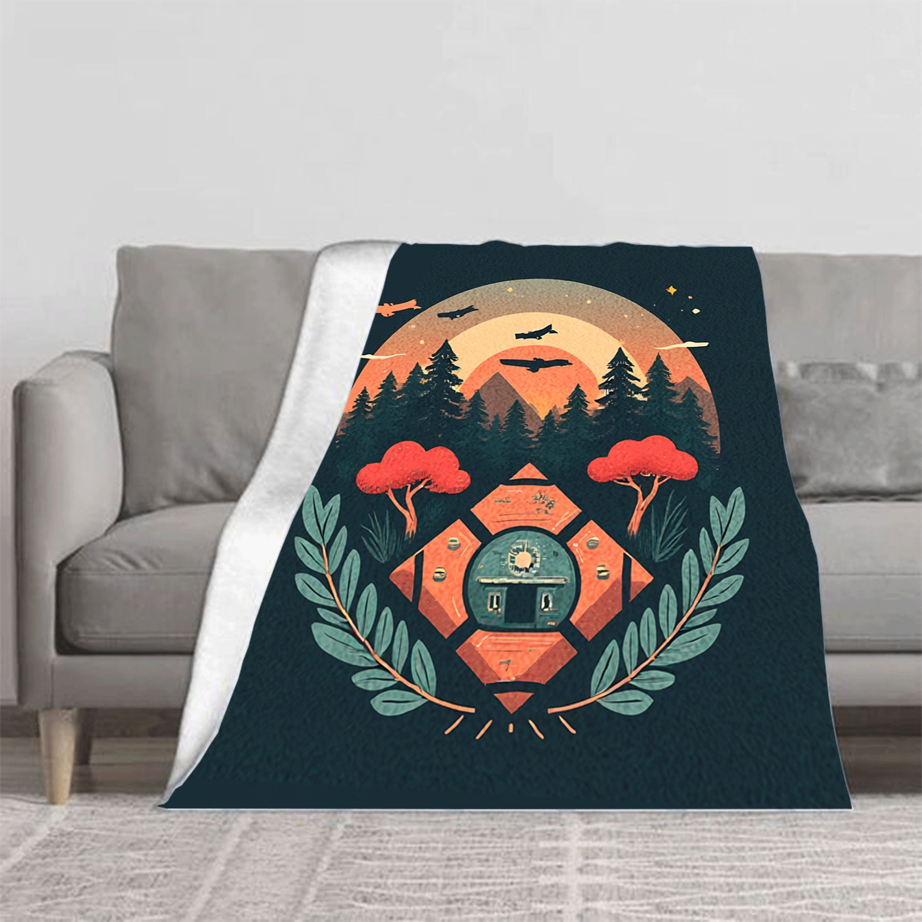 Cozy Flannel Blanket with Geometric Compass Design - Soft Warm Perfect ...