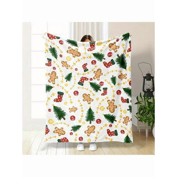 Cozy Flannel Blanket with Gingerbread & Hot Cocoa Print, Soft Warm All ...