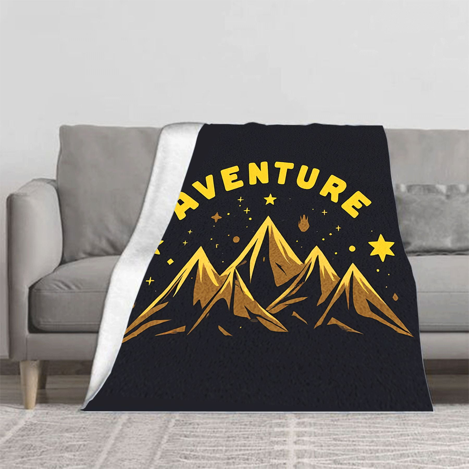 Cozy Flannel Blanket with Golden Mountain Design - Soft Warm Perfect ...