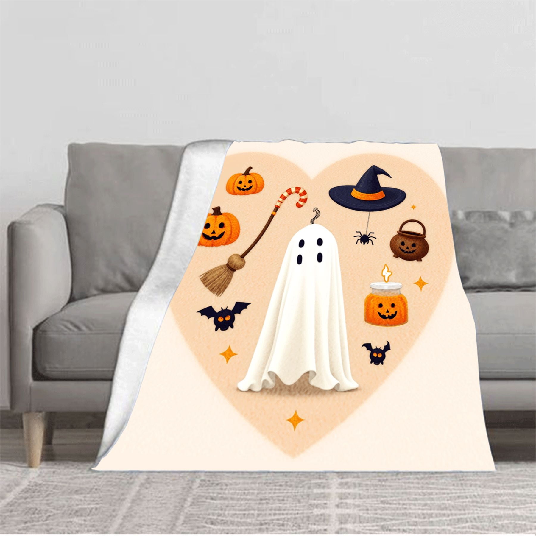 Cozy Flannel Blanket with Halloween Ghosts & Pumpkins Design - Soft ...