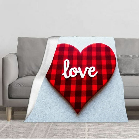 Cozy Flannel Blanket with Heart - Shaped Red & Black Checkered Design ...