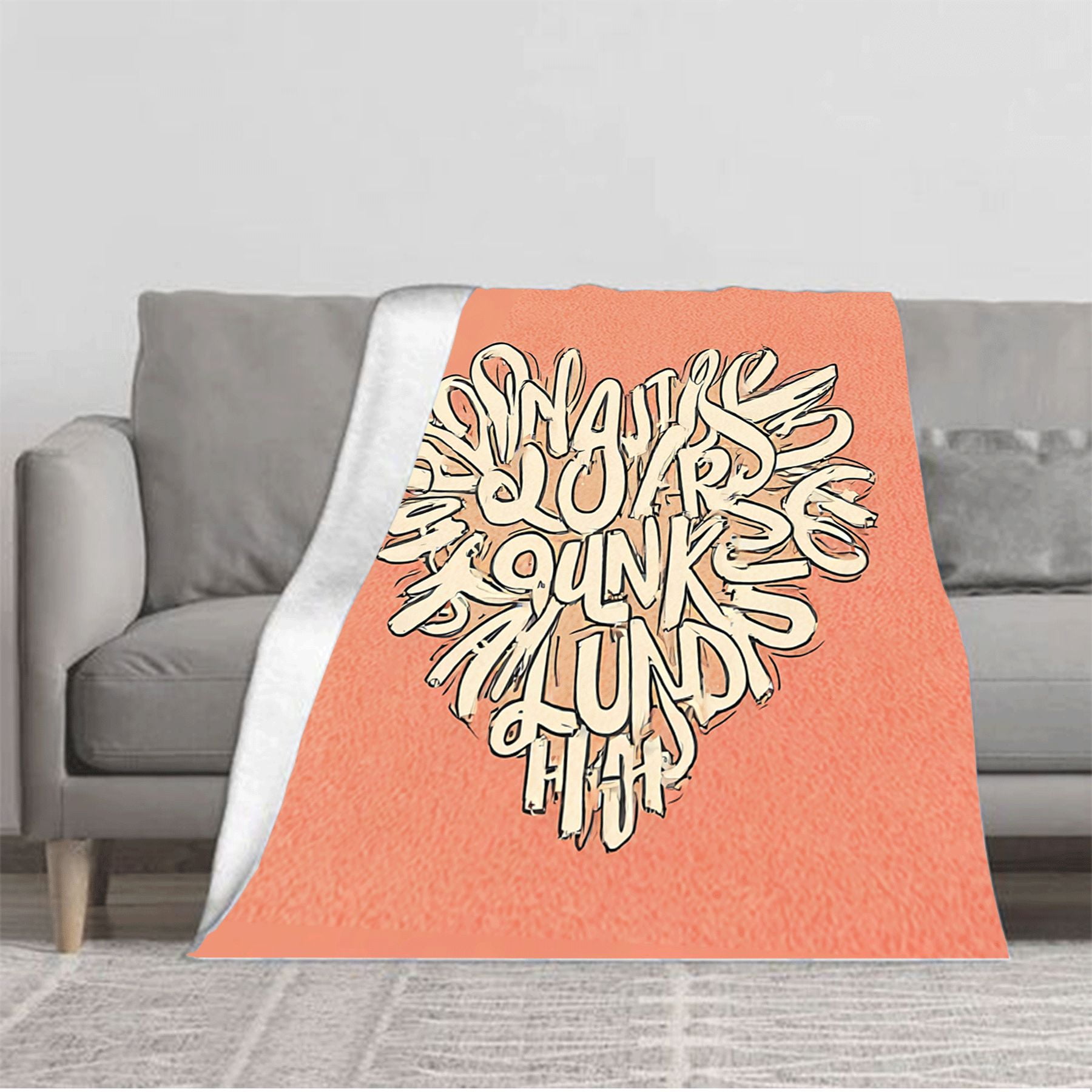 Cozy Flannel Blanket with Heart - Shaped Text Design - Soft Warm ...