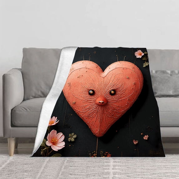 Cozy Flannel Blanket with Intricate Heart Design Perfect for Sofa ...