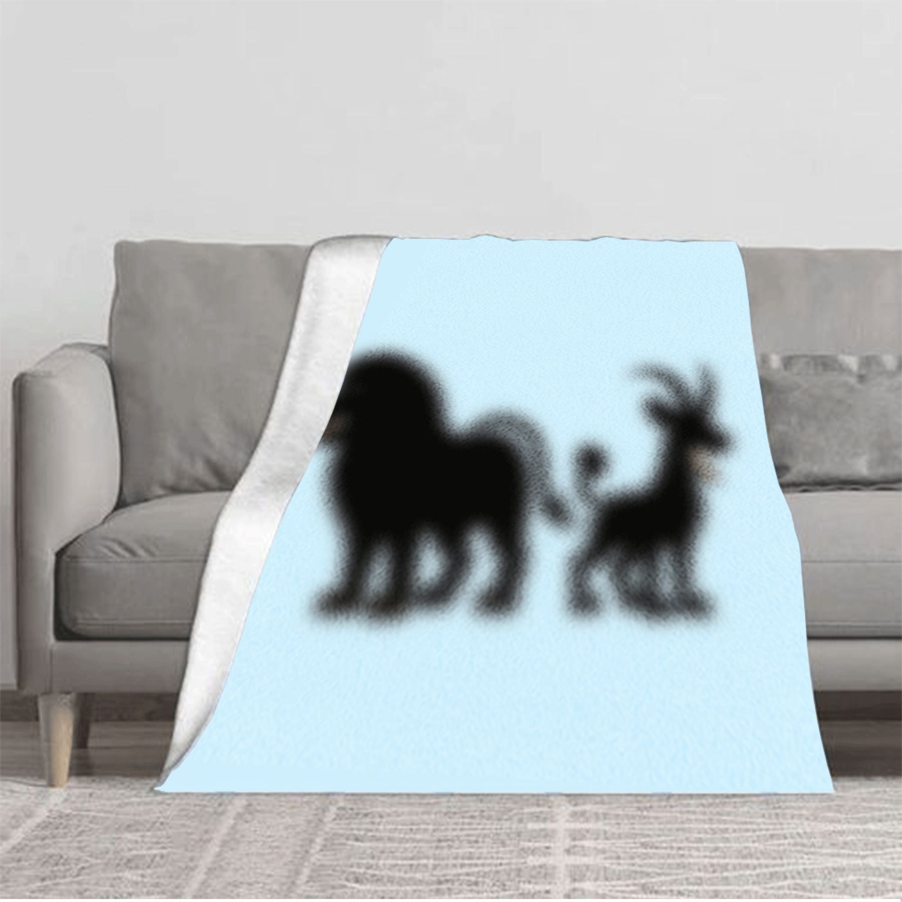 Cozy Flannel Blanket with Lion and Goat Silhouettes - Soft Warm Perfect ...