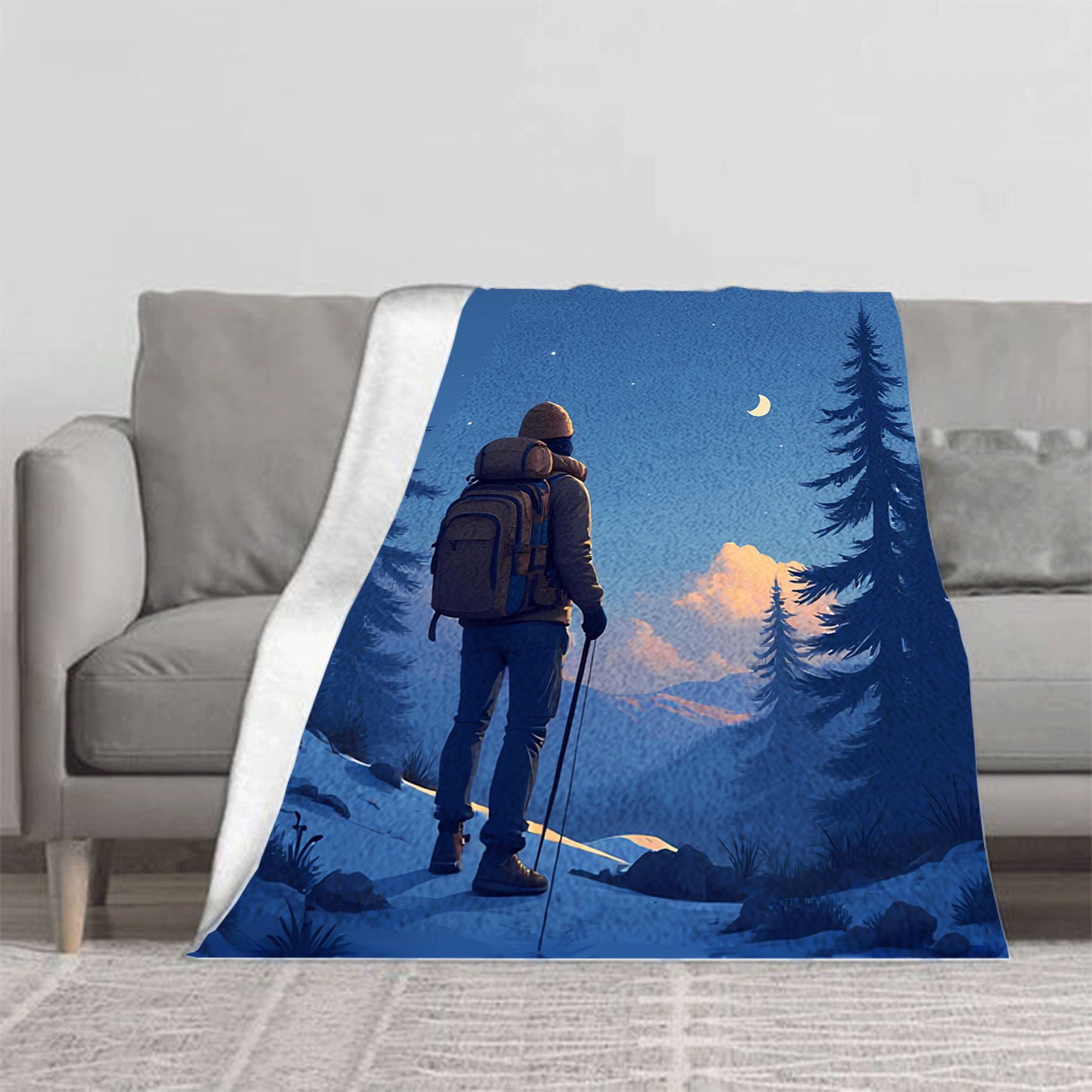 Cozy Flannel Blanket with Mountain Tree Design - Soft Warm Perfect for ...