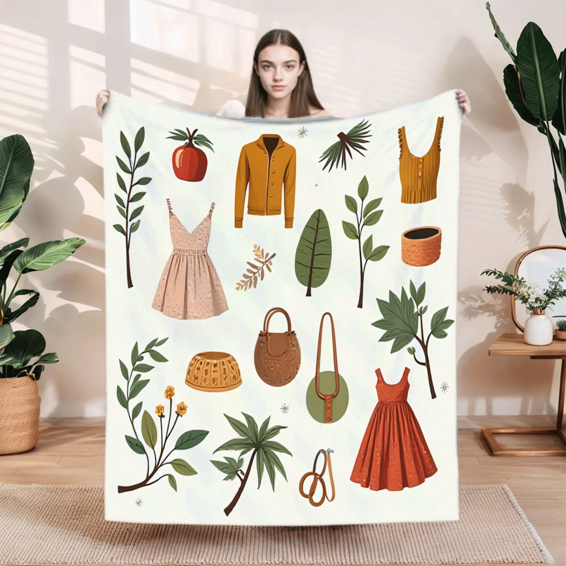 Cozy Flannel Blanket with Nature-Inspired Patterns - Soft Warm and ...