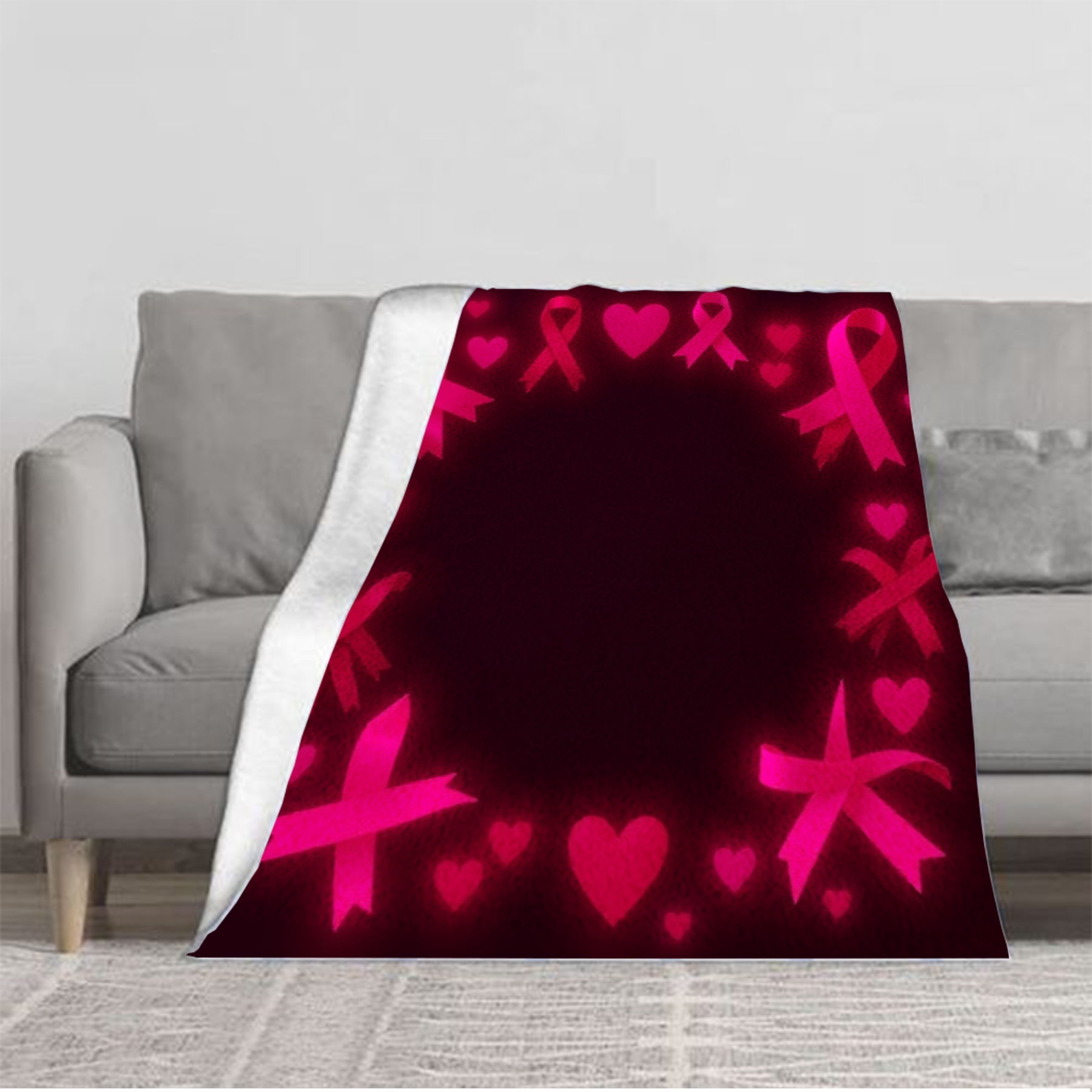 Cozy Flannel Blanket with Pink Ribbons & Hearts Design - Soft Warm ...