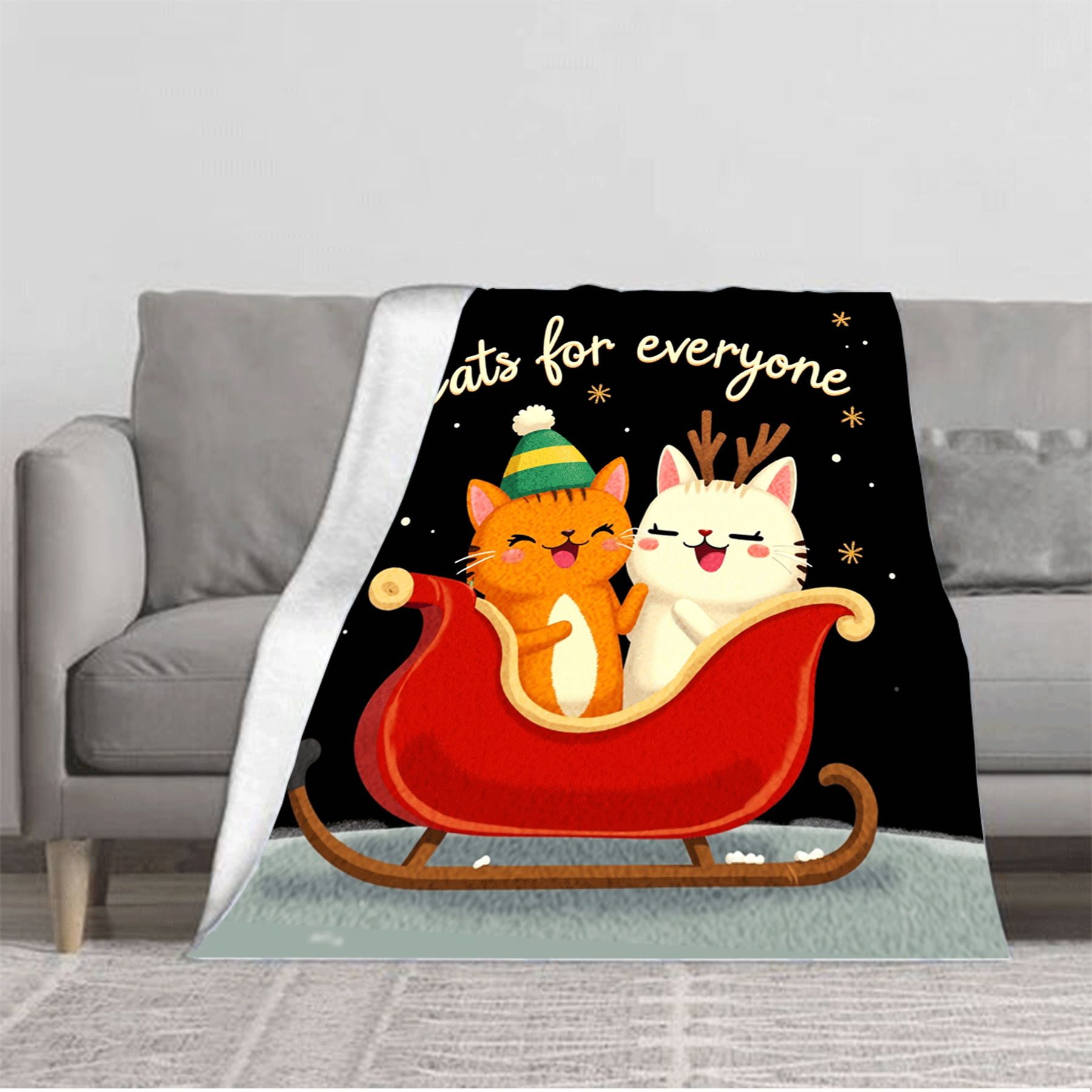 Cozy Flannel Blanket with Playful Cartoon Cats in Sleigh Perfect for ...