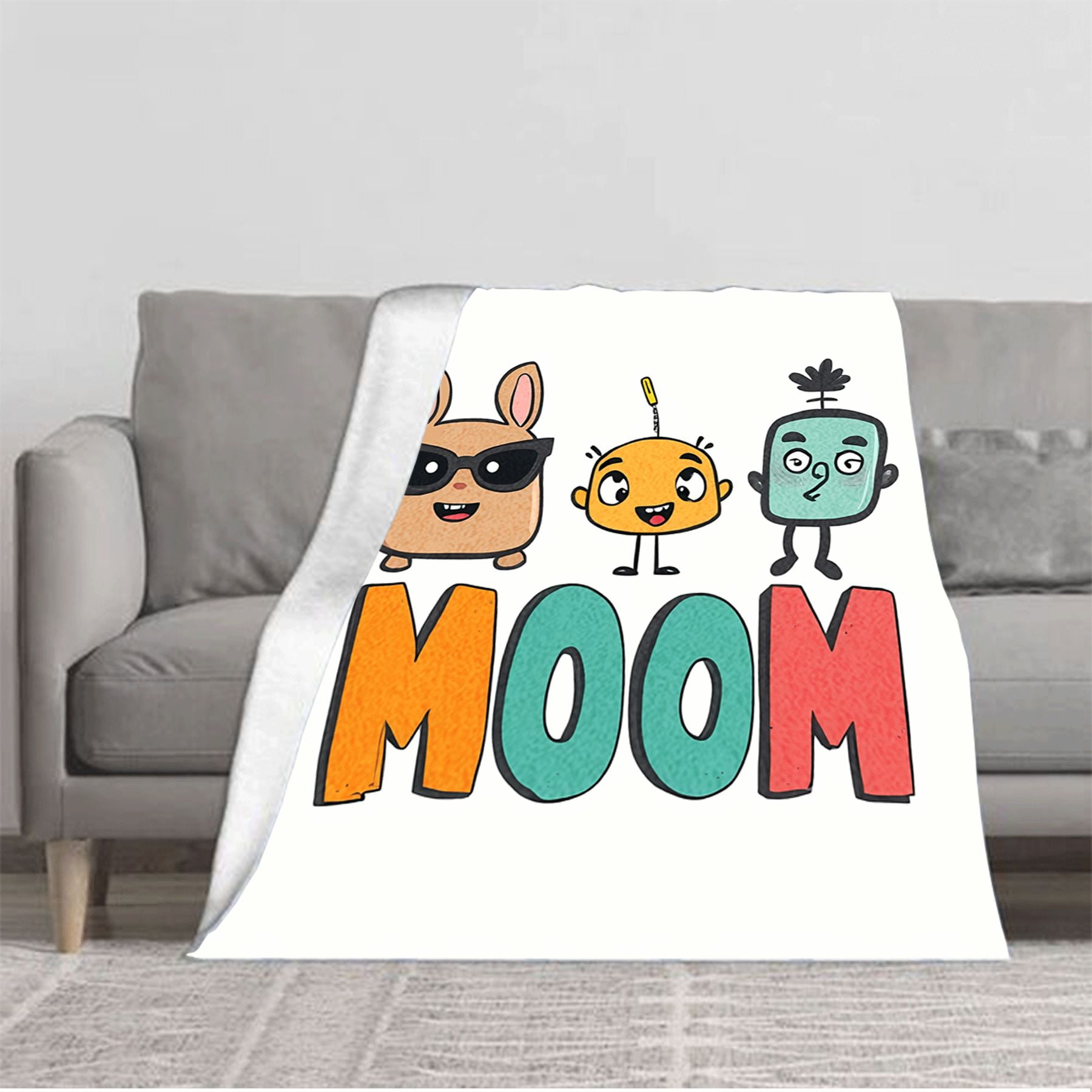 Cozy Flannel Blanket with Playful Cartoon Characters: Brown Rabbit ...