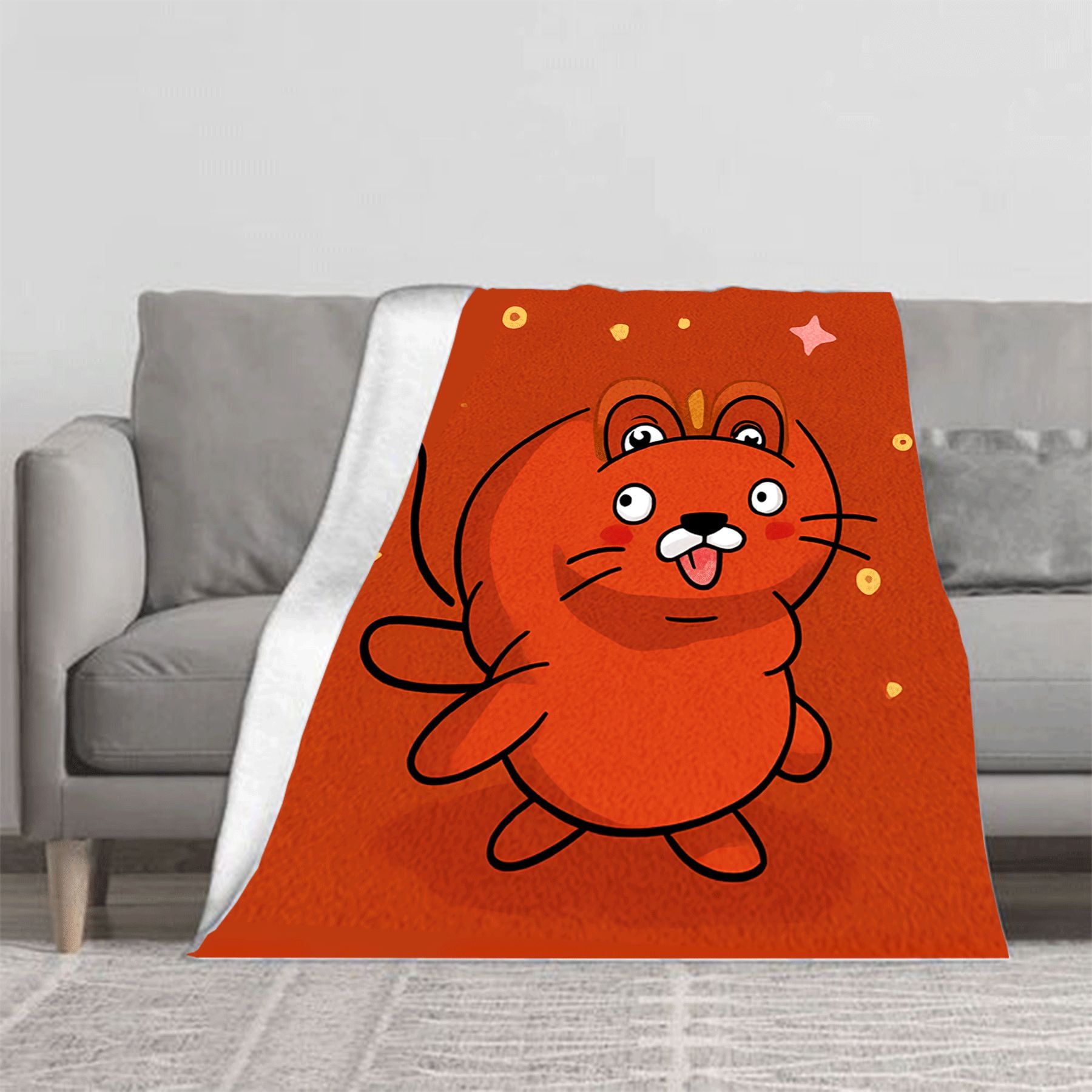 Cozy Flannel Blanket with Playful Cartoon Creature Design - Soft Warm ...