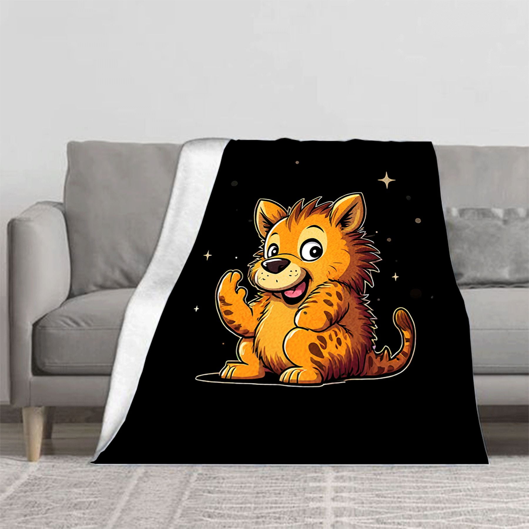 Cozy Flannel Blanket with Playful Cartoon Cub Design - Soft Warm ...