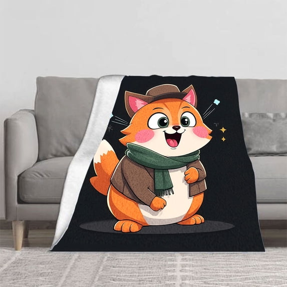 Cozy Flannel Blanket with Playful Cartoon Fox Design - Soft Warm ...