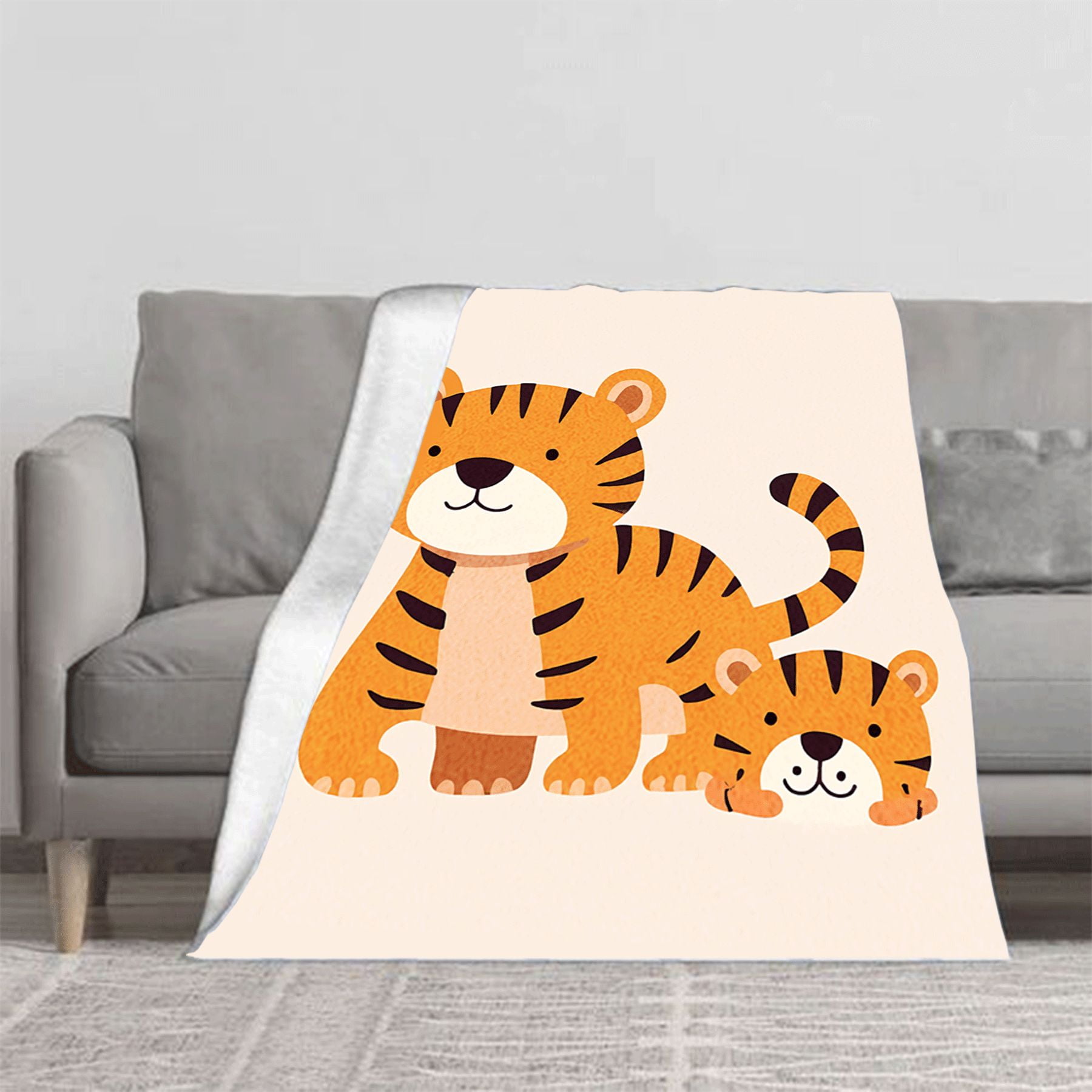 Cozy Flannel Blanket with Playful Cartoon Tiger Design - Soft Warm ...