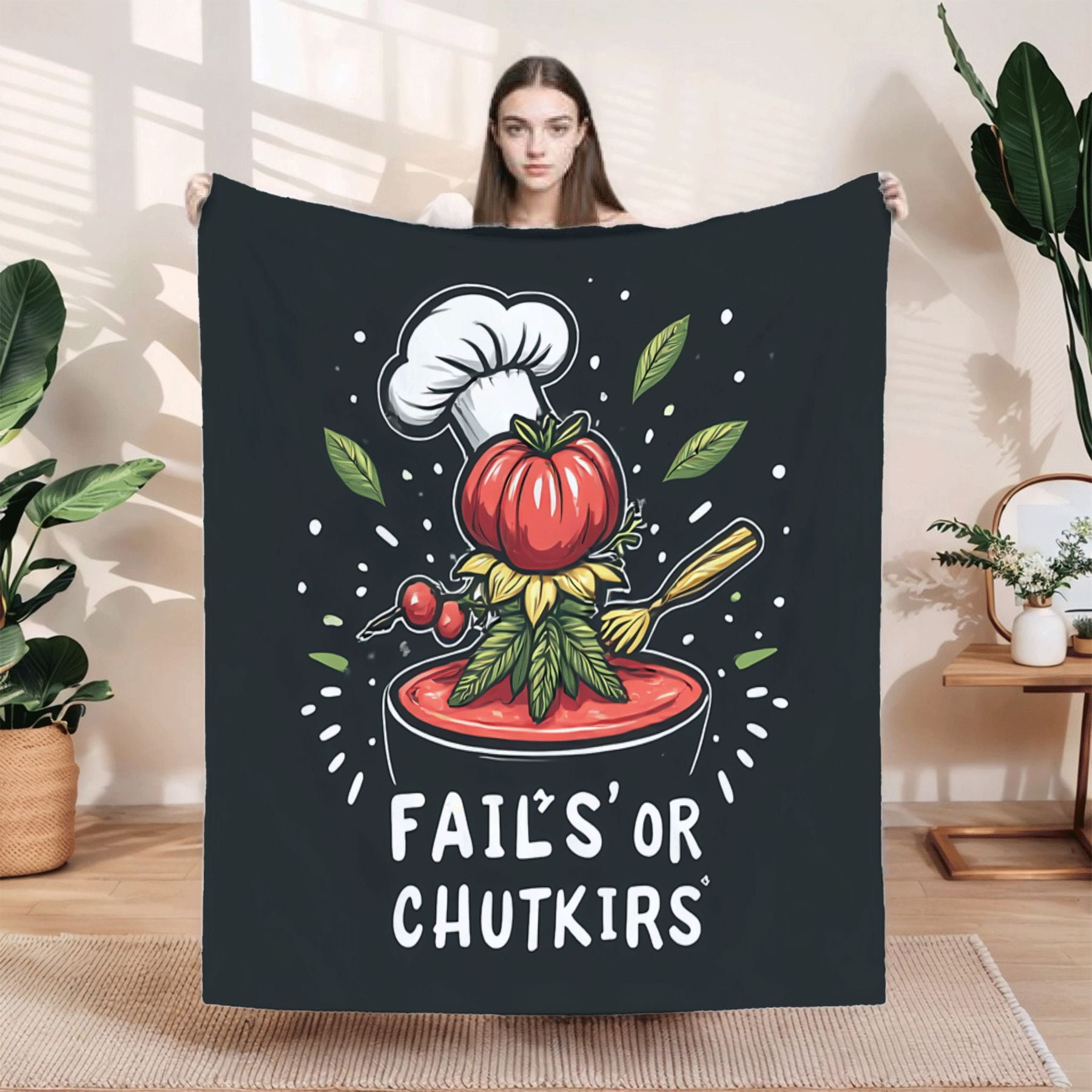 Cozy Flannel Blanket with Playful Chef Hat & Tomato Design - Soft Warm ...