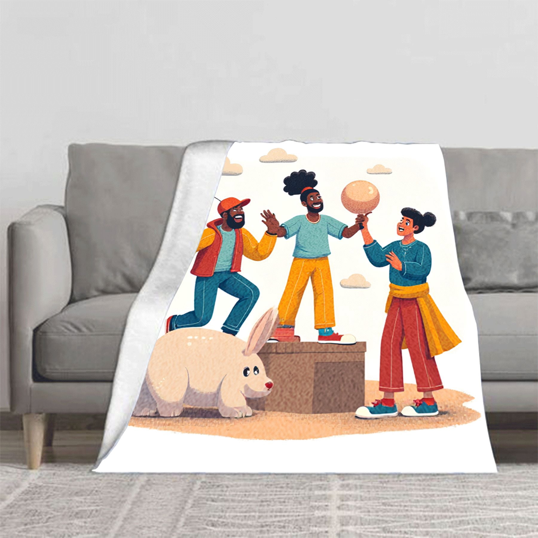 Cozy Flannel Blanket with Playful Cloud Pattern - Soft Warm Durable ...