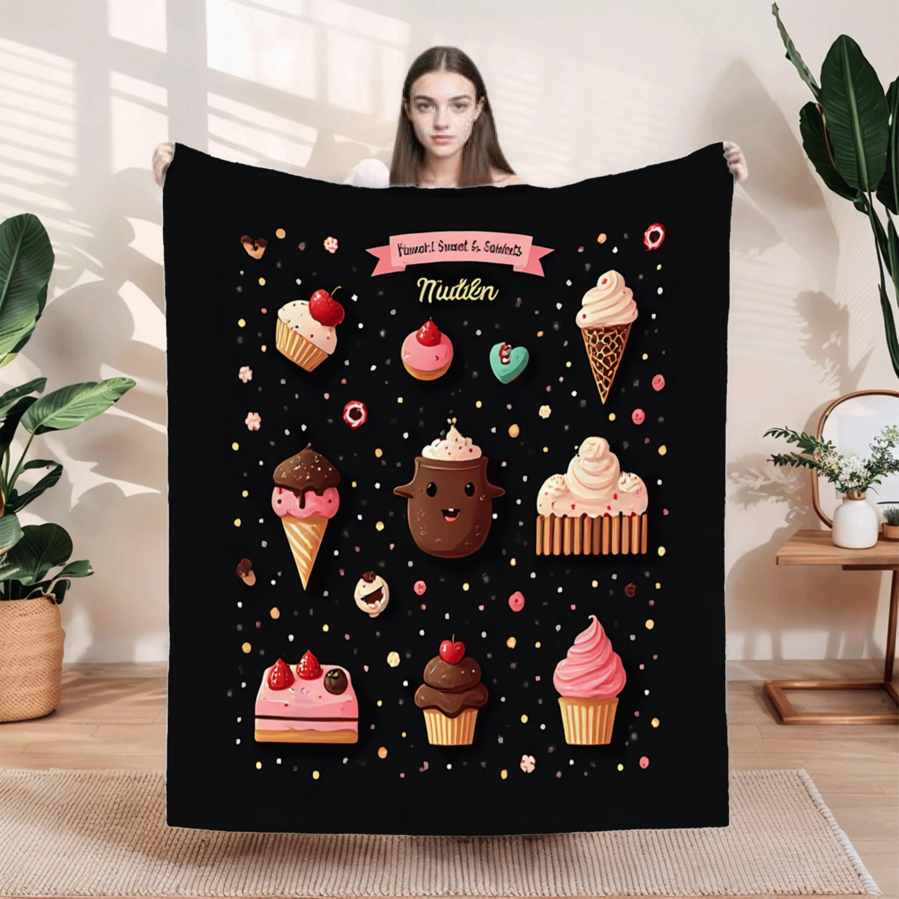 Cozy Flannel Blanket with Playful Dessert Pattern - Soft Warm Perfect ...