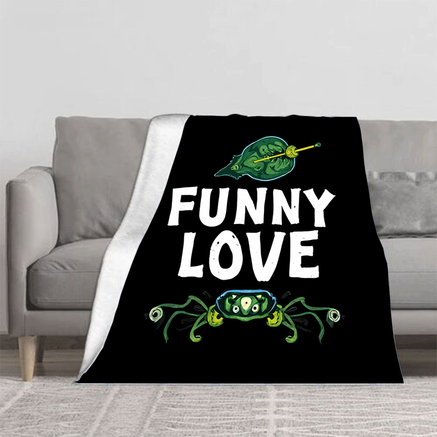 Cozy Flannel Blanket with Playful ' FUNNY LOVE ' Design Whimsical Leaf ...