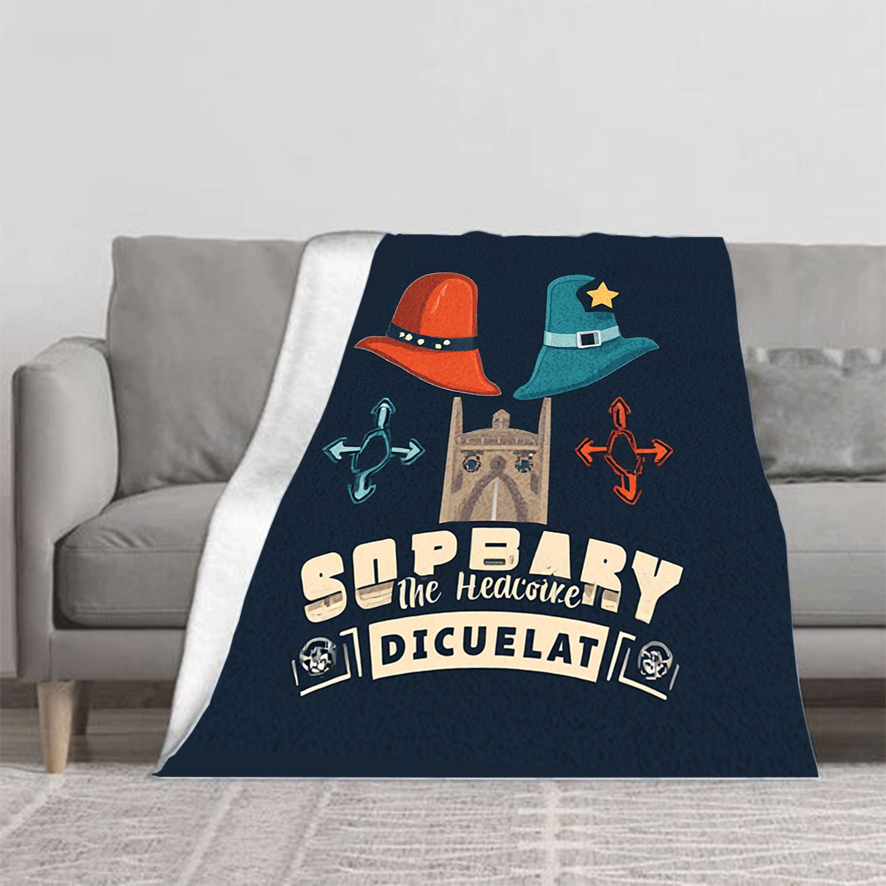 Cozy Flannel Blanket with Playful Fantasy Design - Colorful Hats ...