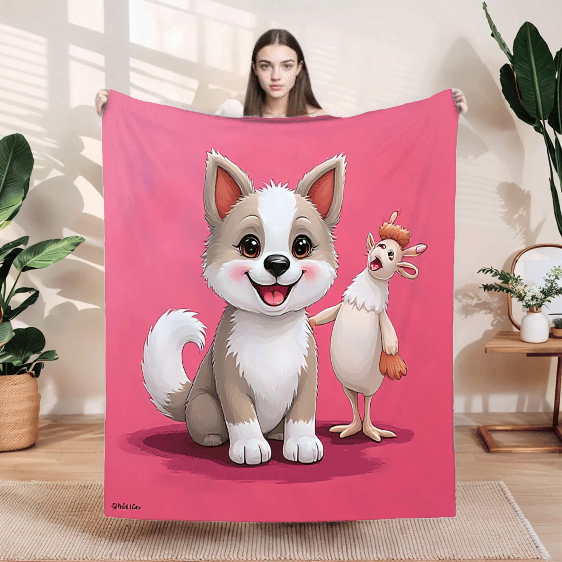 Cozy Flannel Blanket with Playful Puppy & Goat Design - Soft Warm ...