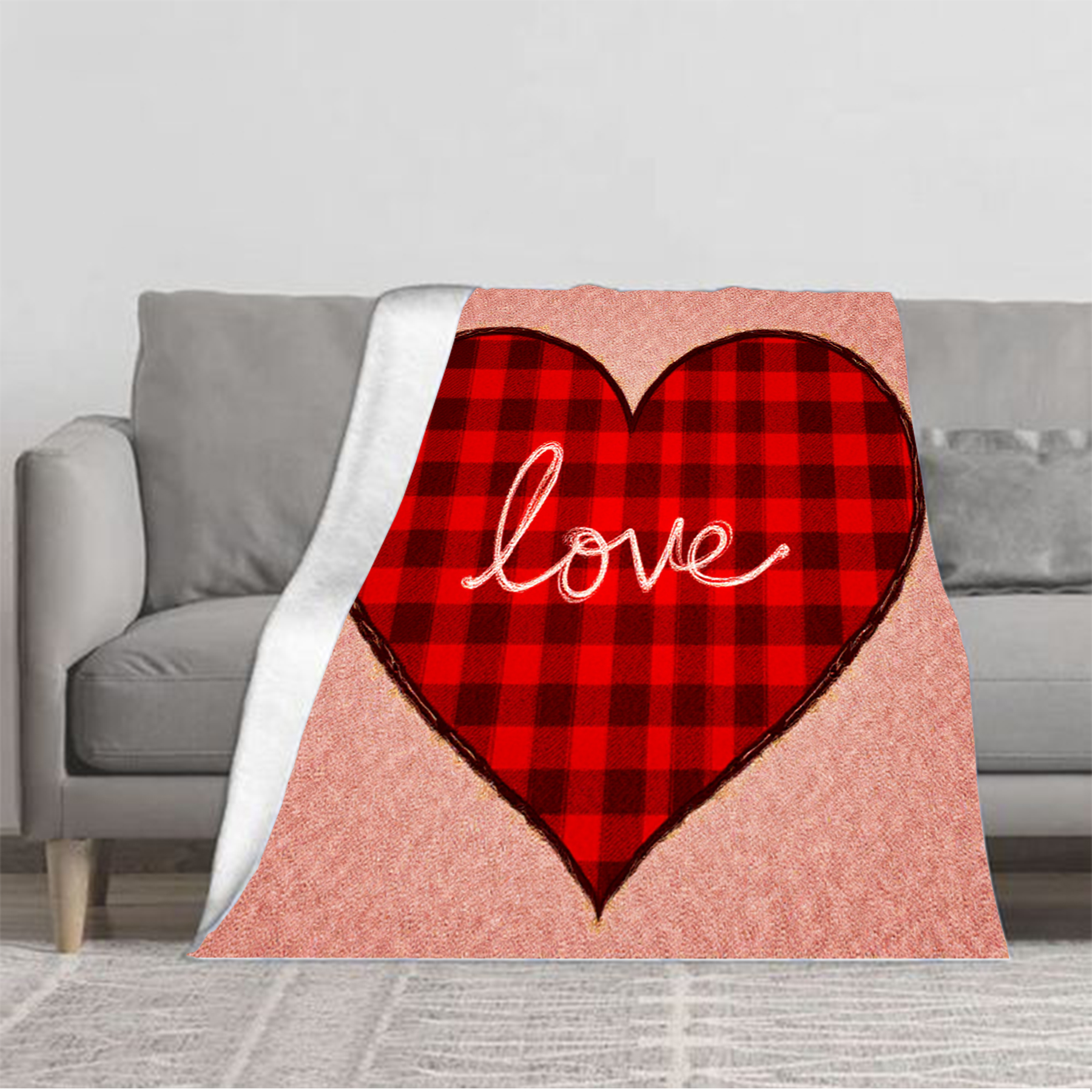 Cozy Flannel Blanket with Red & Black Checkered Heart Design Soft ...