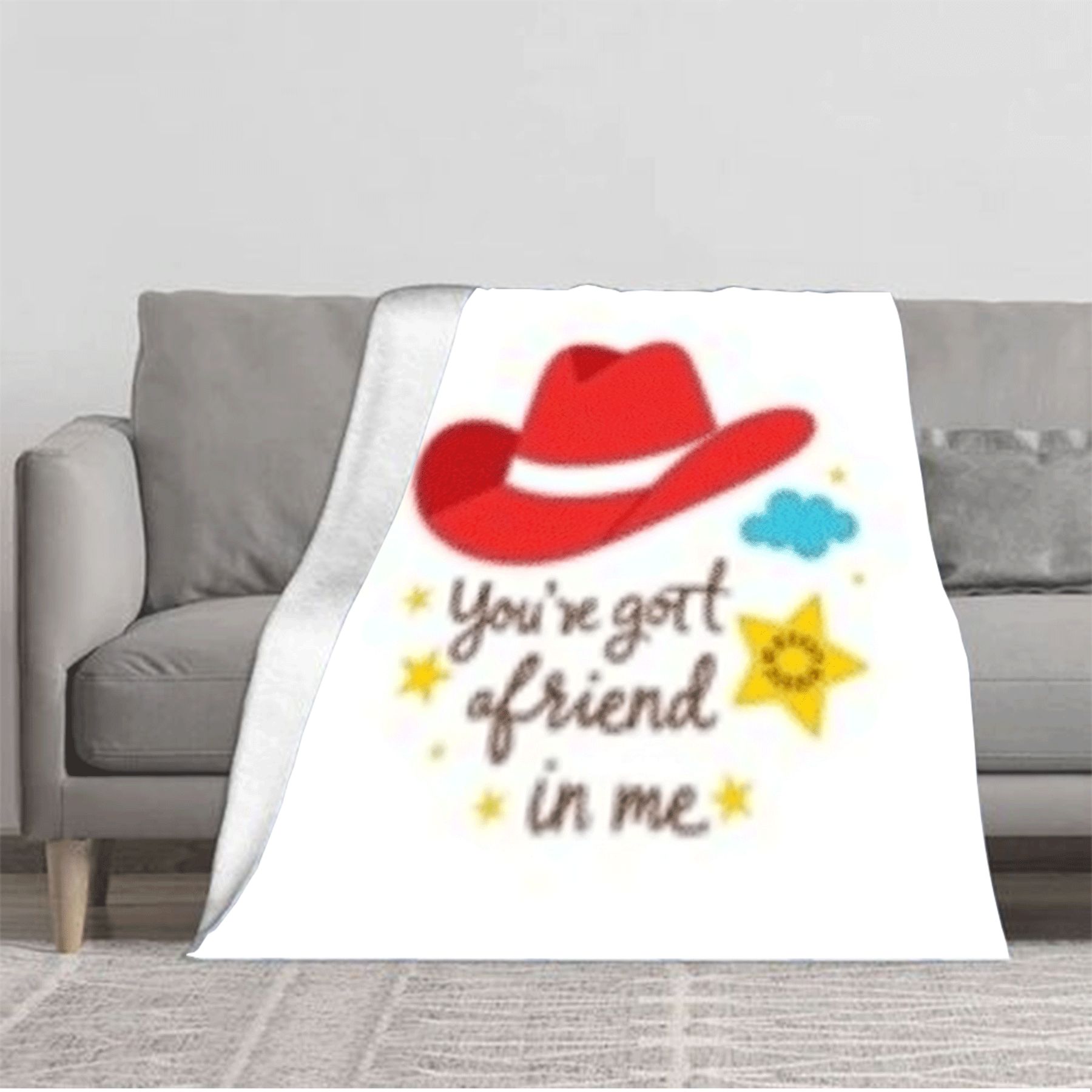 Cozy Flannel Blanket with Red Cowboy Hat Design Surrounded by Yellow ...