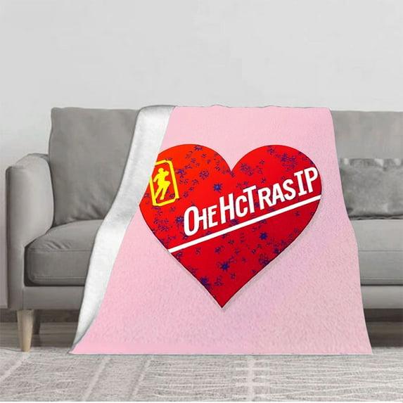 Cozy Flannel Blanket with Red Heart Design Yellow Outline & Blue Dots ...