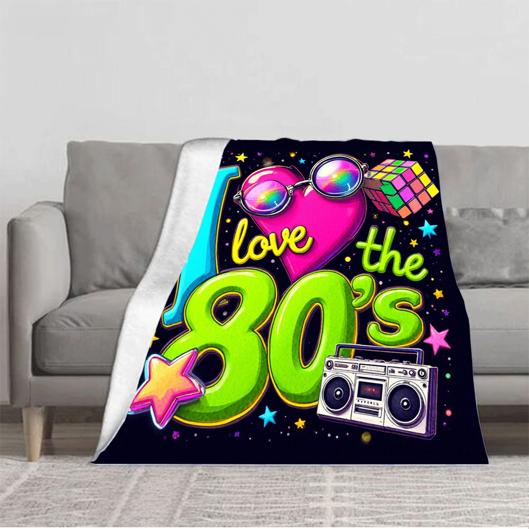 Cozy Flannel Blanket with Retro 80 ' s Design - Soft Warm Perfect for ...
