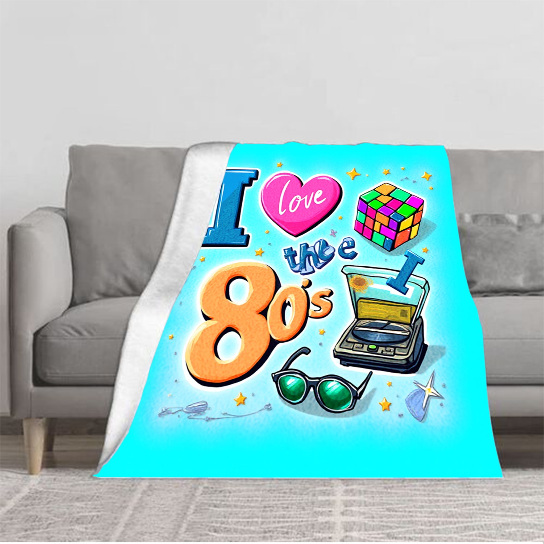 Cozy Flannel Blanket with Retro 80s Design - Soft Warm Perfect for Sofa ...